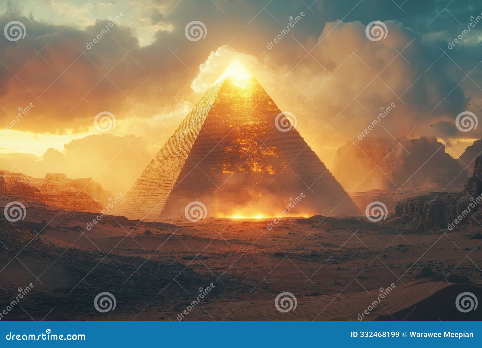 A Pyramid with a Glowing Light Inside of it Stock Image - Image of ...