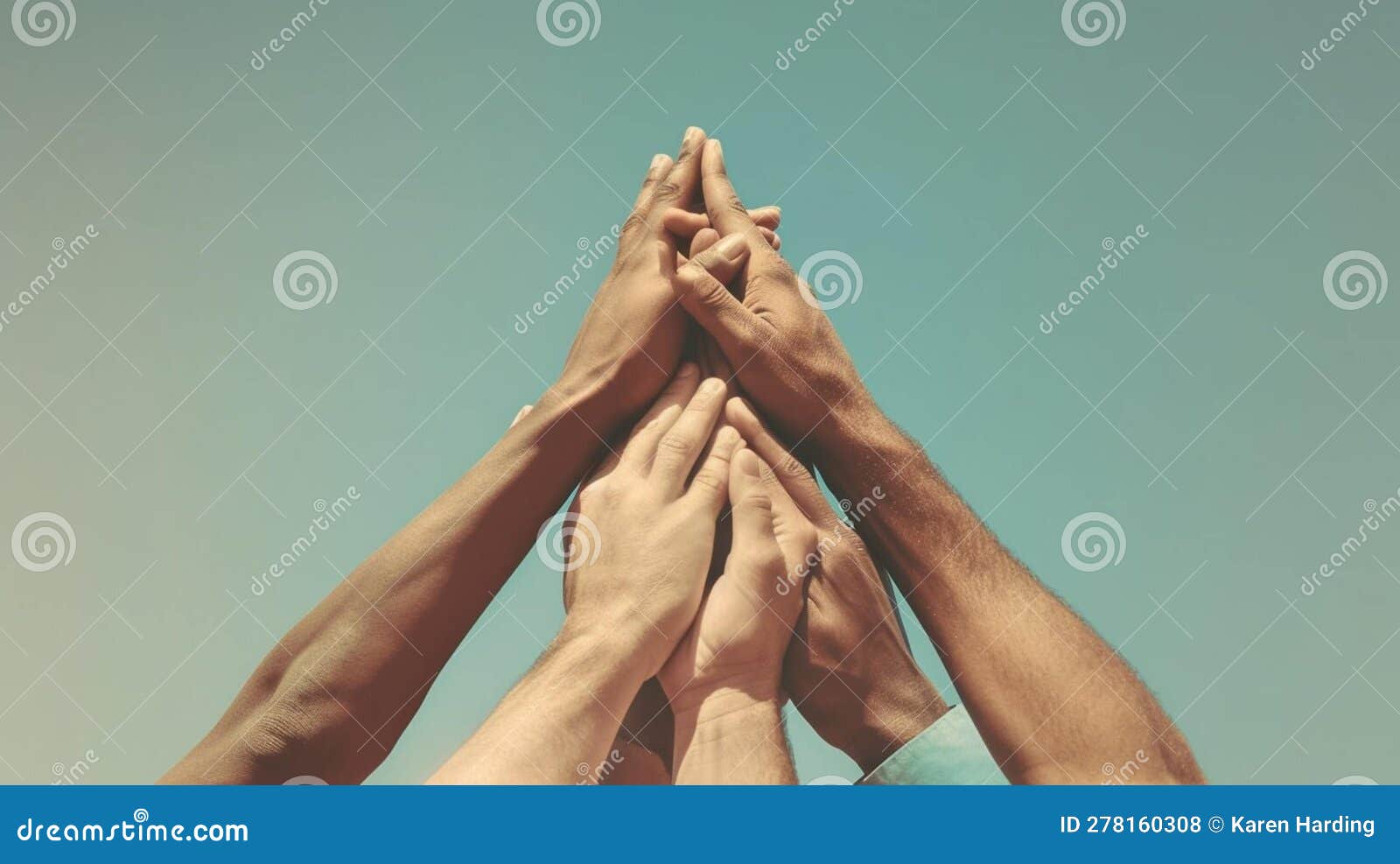 Pyramid of Hands Stretching To Sky, Human Diversity Stock Illustration ...
