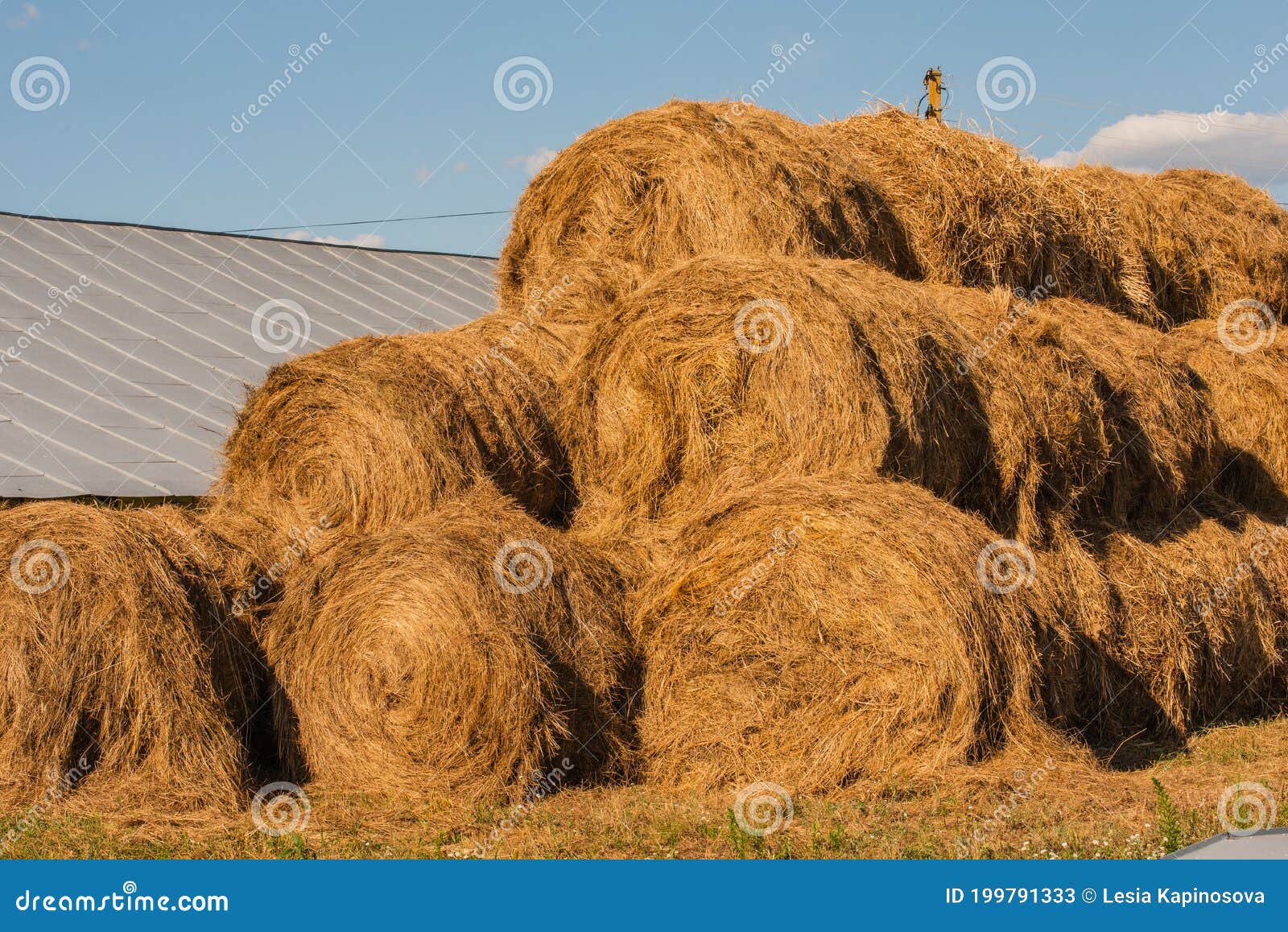 A Pyramid of Hay with the Blue Cloudy Sky in the Background Stock Image ...
