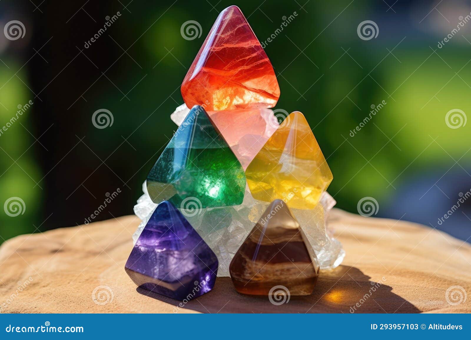 A Pyramid of Healing Crystals in Seven Chakra Colors Stock Image ...