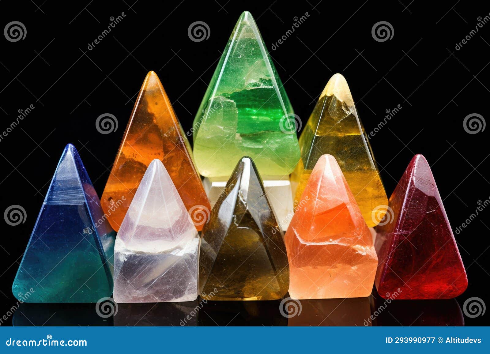 A Pyramid of Healing Crystals in Seven Chakra Colors Stock Image ...