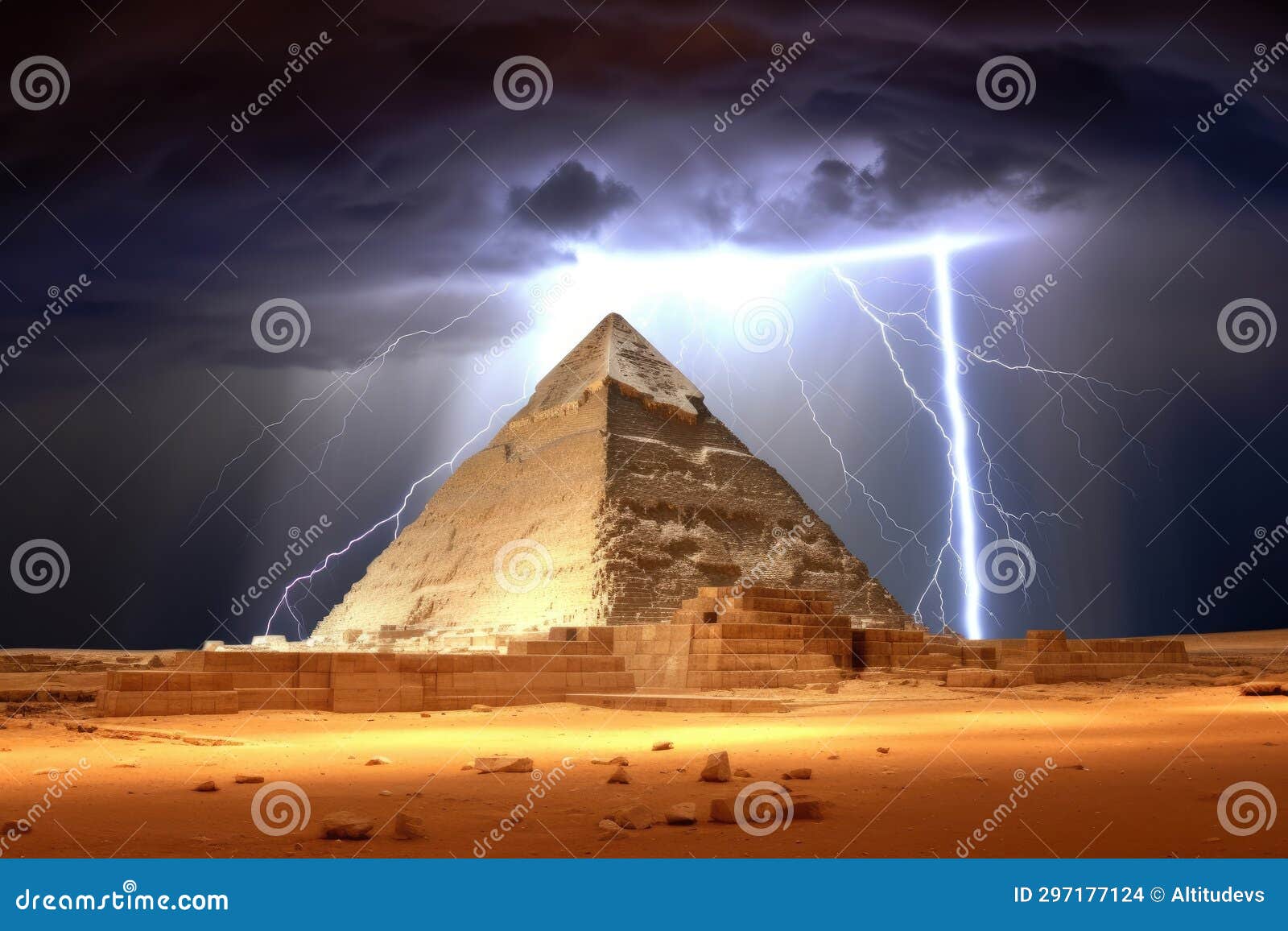 Pyramid Highlighted by Lightning Streak Stock Photo - Image of pyramid ...