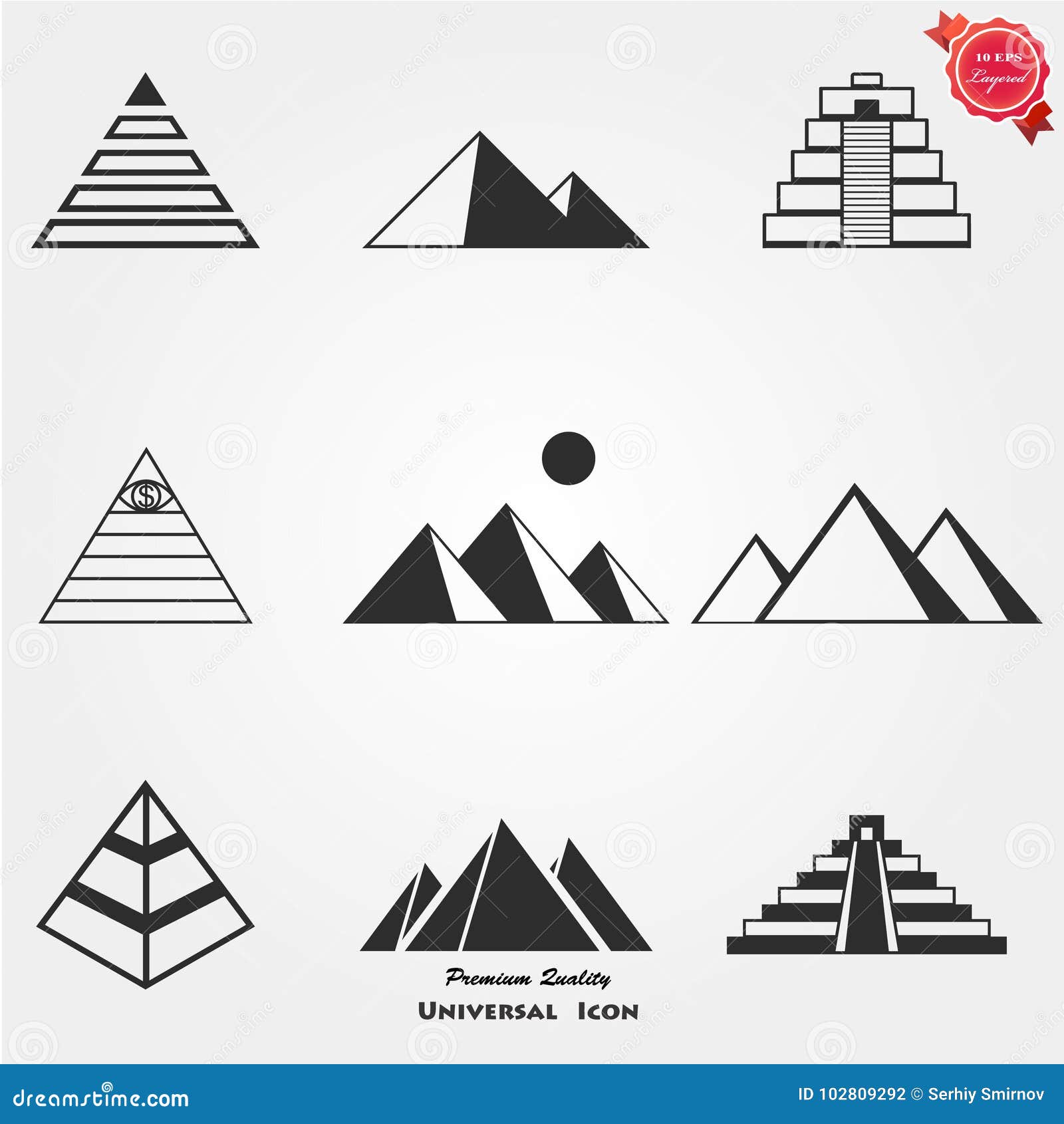 Pyramid icon set stock vector. Illustration of culture - 102809292
