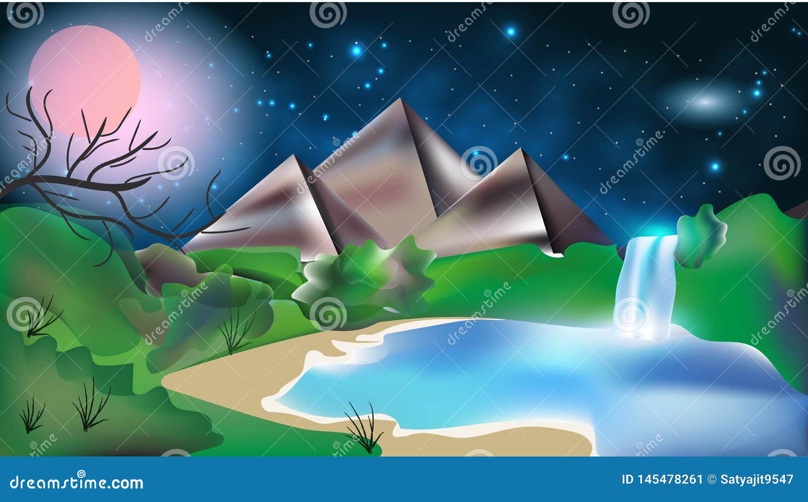 Pyramid Illustration Drawing Stock Vector - Illustration of moon ...