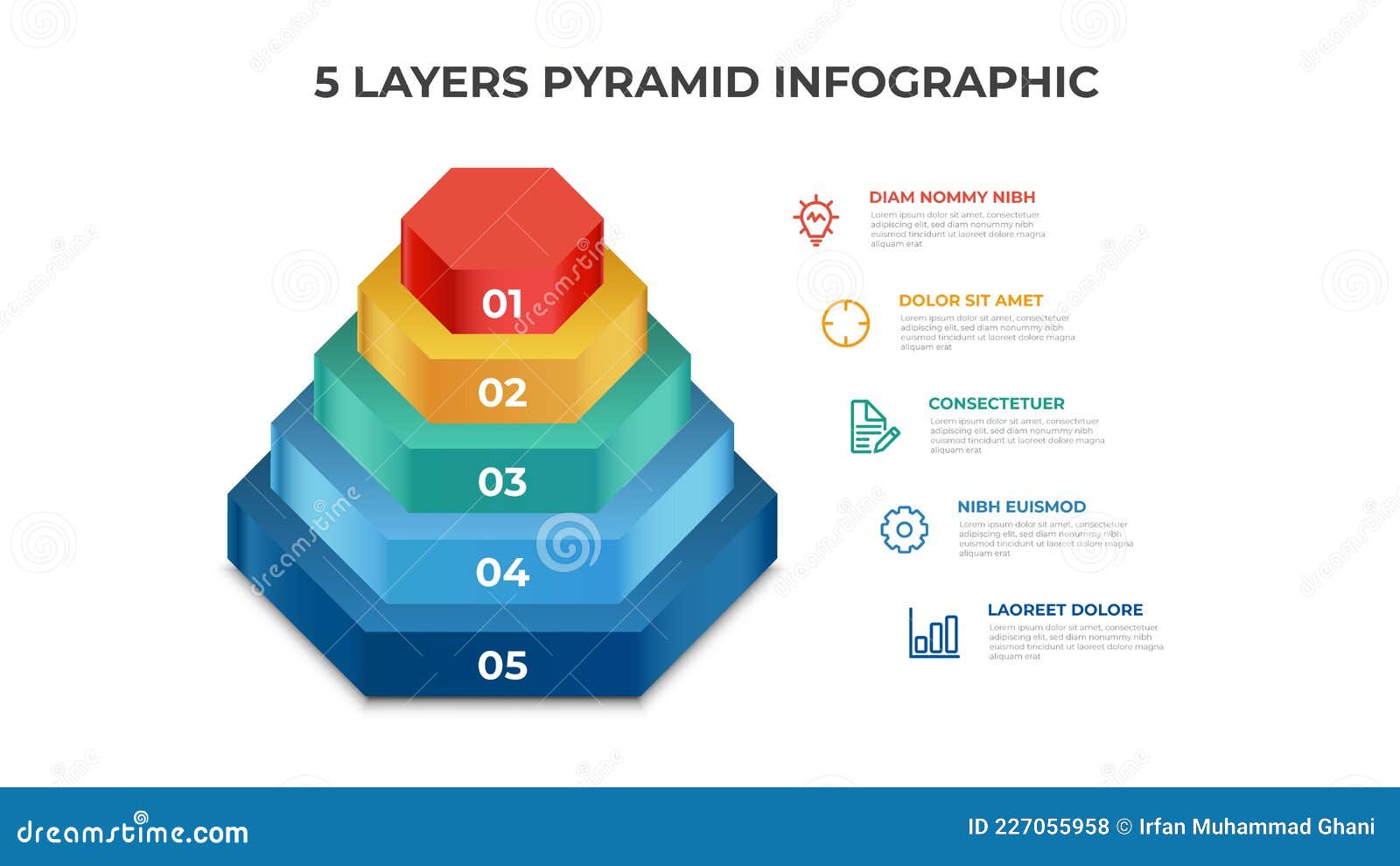 Pyramid Infographic Element Vector with 5 Layers Diagram Stock Vector ...