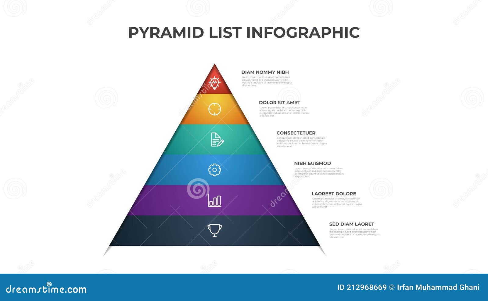 Pyramid Infographic Template with 6 Layers or List. Layout Element ...