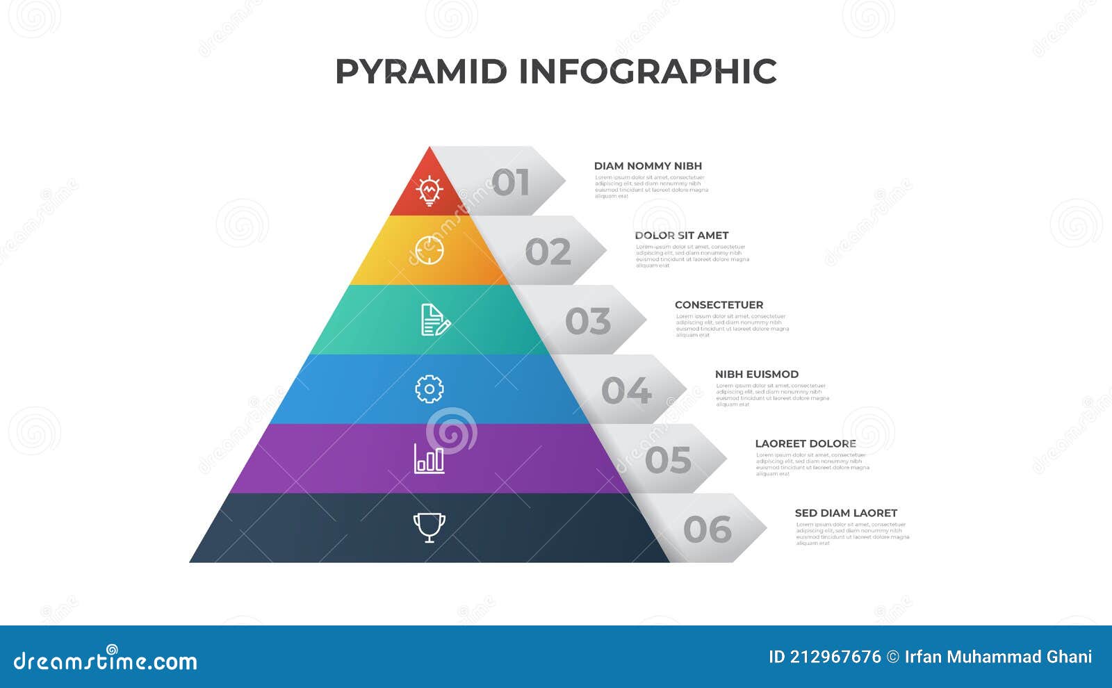 Pyramid Infographic Template with 6 List and Icons, Layout Vector for ...