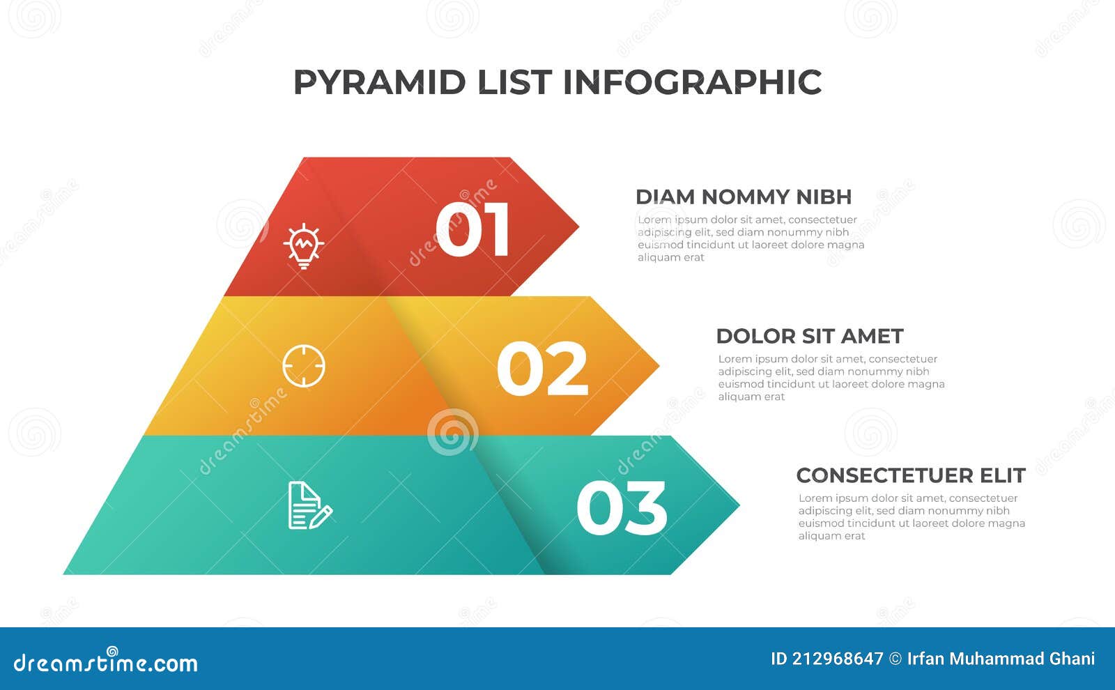 Pyramid Infographic Template Vector with 3 List, Layers, Options, Steps ...
