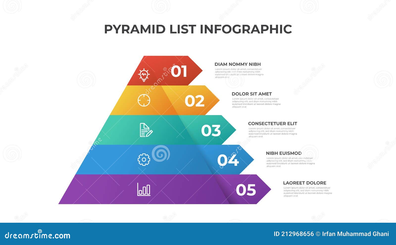 Pyramid Infographic Template Vector with 5 List, Layers, Options, Steps ...
