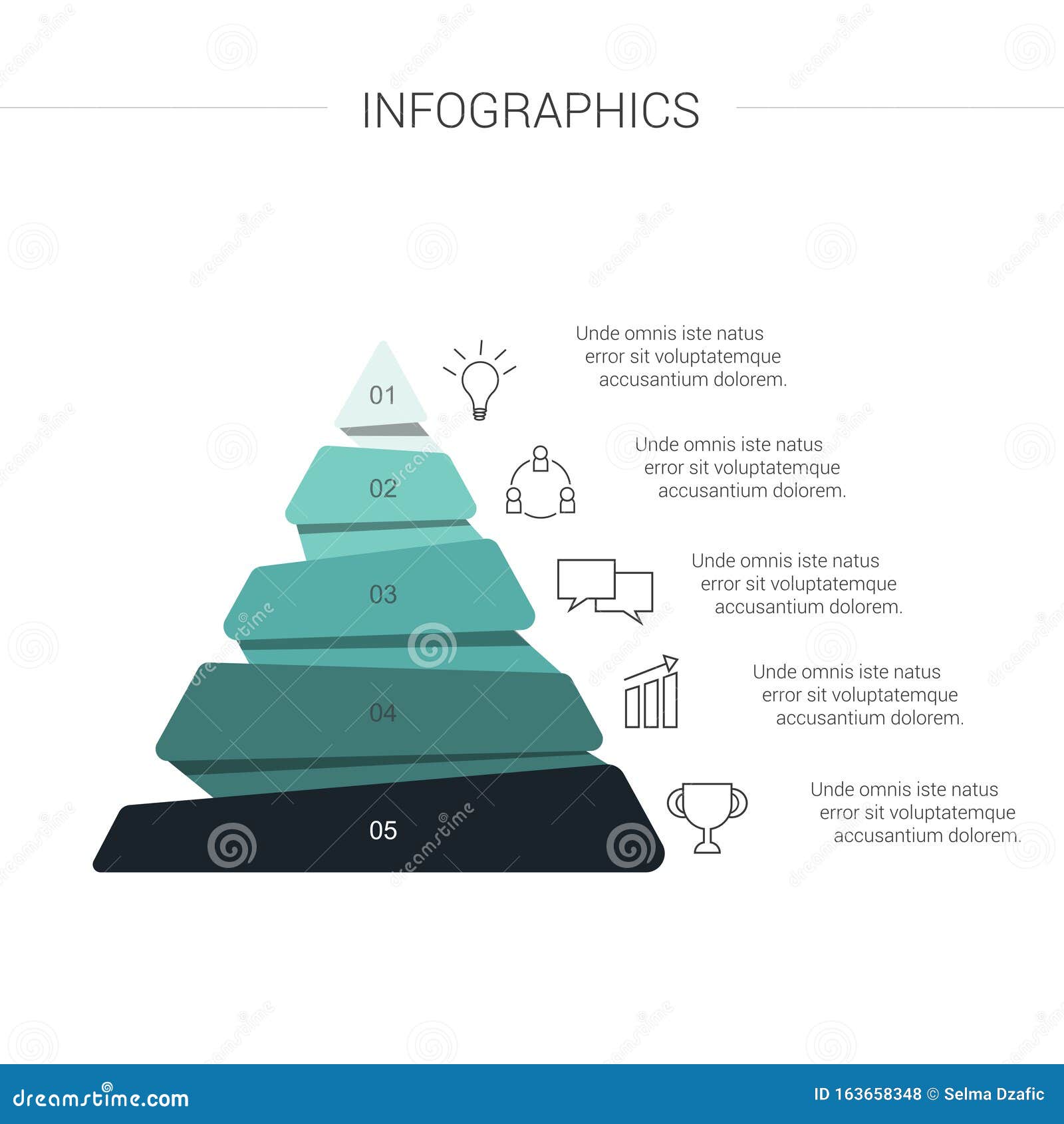Pyramid Infographics. Funnel Pyramid with 5 Charts Stock Illustration ...