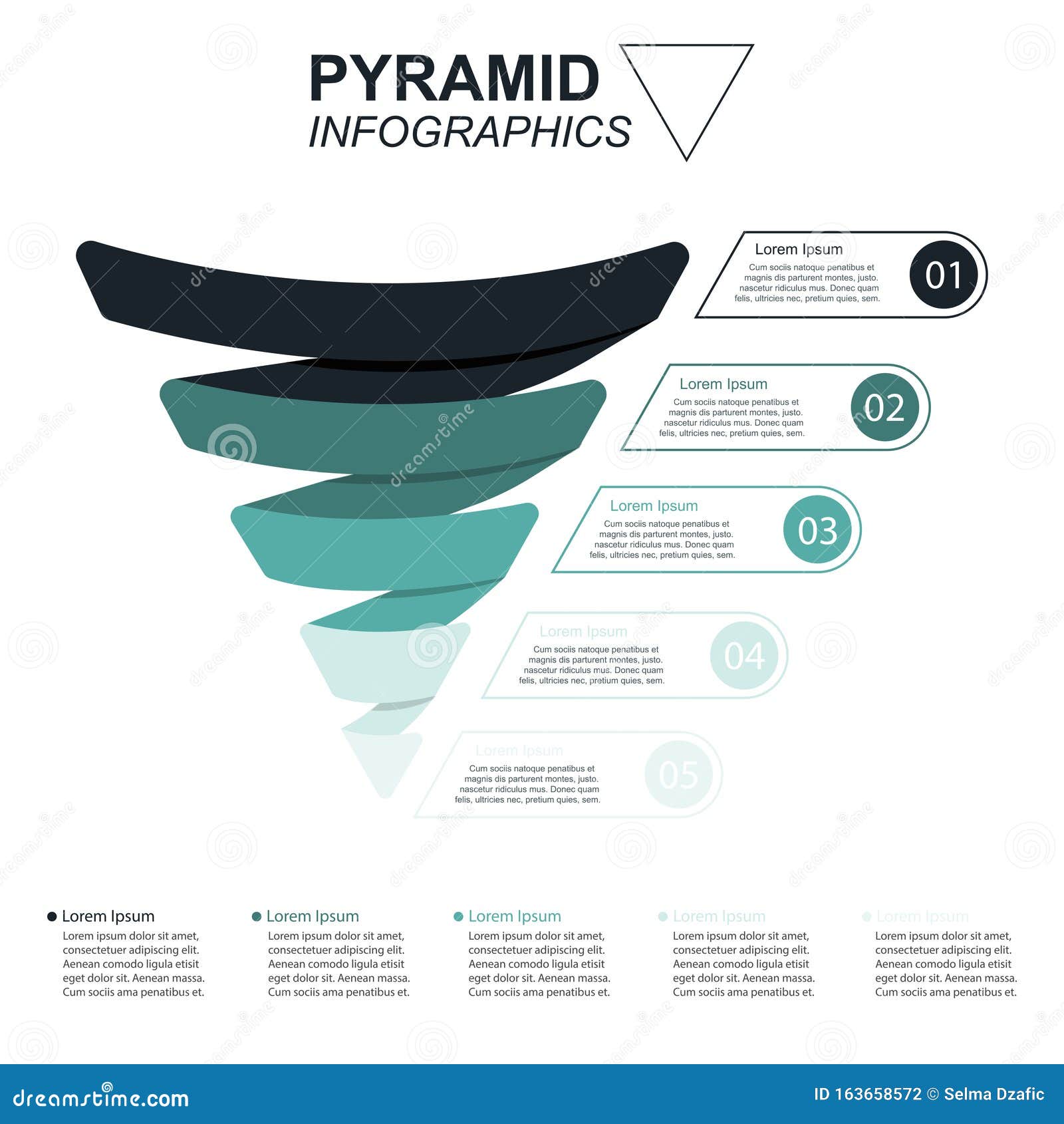 Pyramid Infographics. Funnel Pyramid With 5 Charts Royalty-Free Stock ...