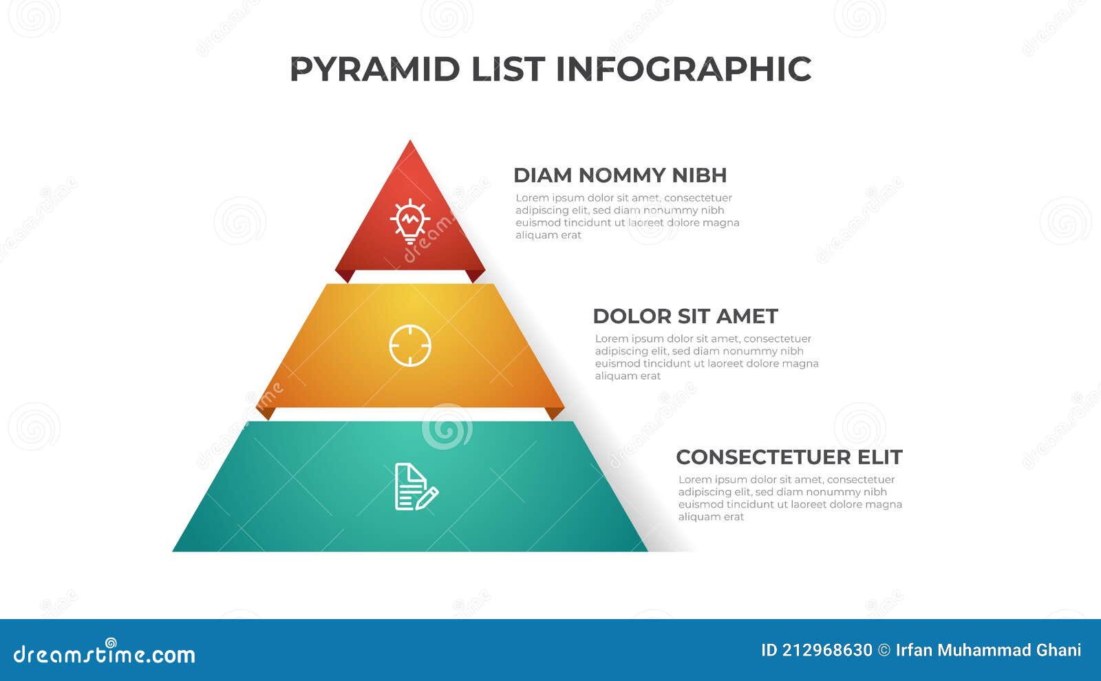 Pyramid List Infographic Template Vector with 3 Layers. Layout Element ...