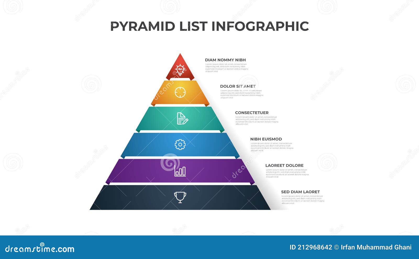 Pyramid List Infographic Template Vector with 6 Layers. Layout Element ...