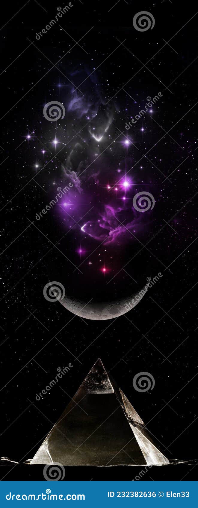 Pyramid and the Lying Moon Under the Starry Sky. Stock Photo - Image of ...