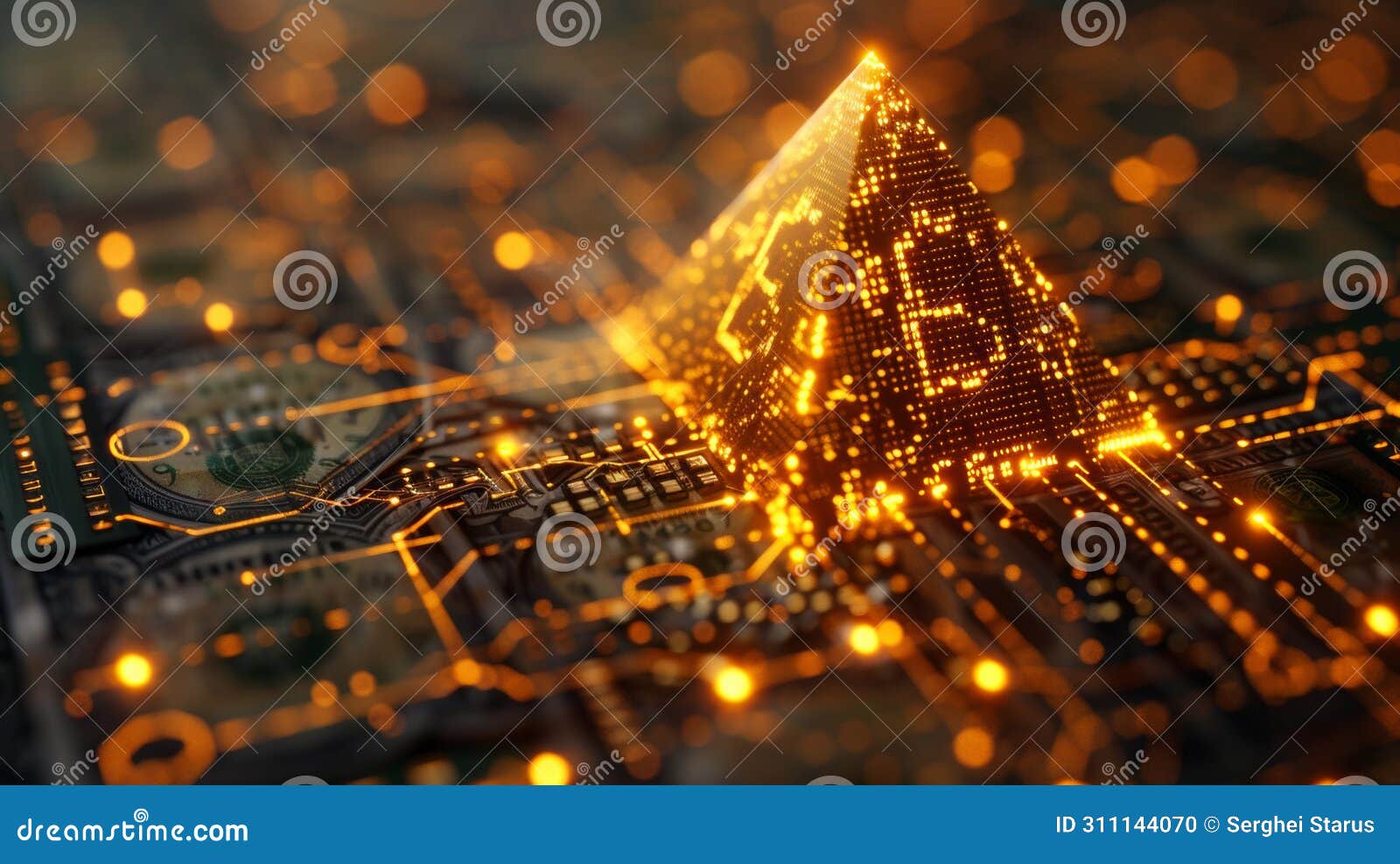 A Pyramid Made of Lights on Top of a Circuit Board, AI Stock ...