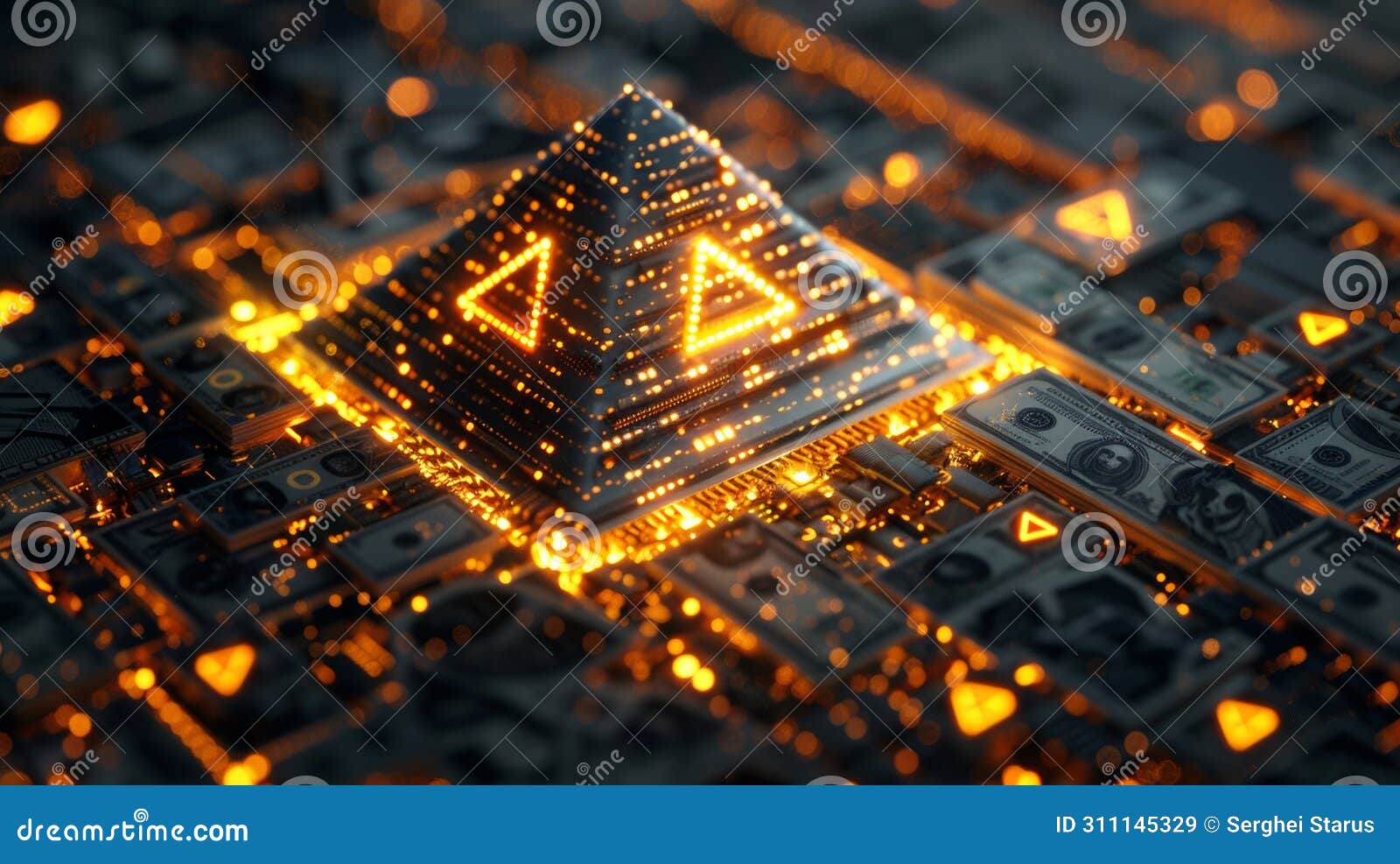 A Pyramid Made of Money with Glowing Lights on it, AI Stock Image ...
