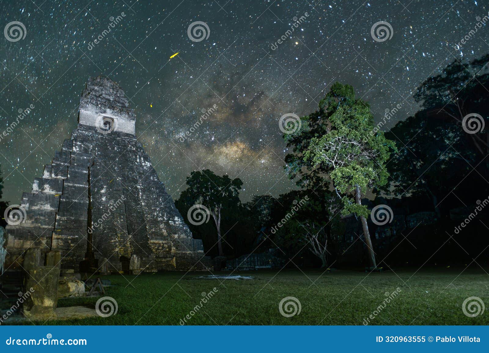Great Jaguar Pyramid with the Milky Way in Tikal Guatemala Stock Image ...