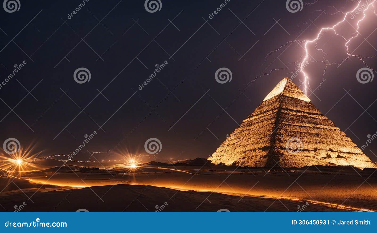 Pyramid Moon a Pyramid Desert at Night is Spotlighted by Both Human and ...