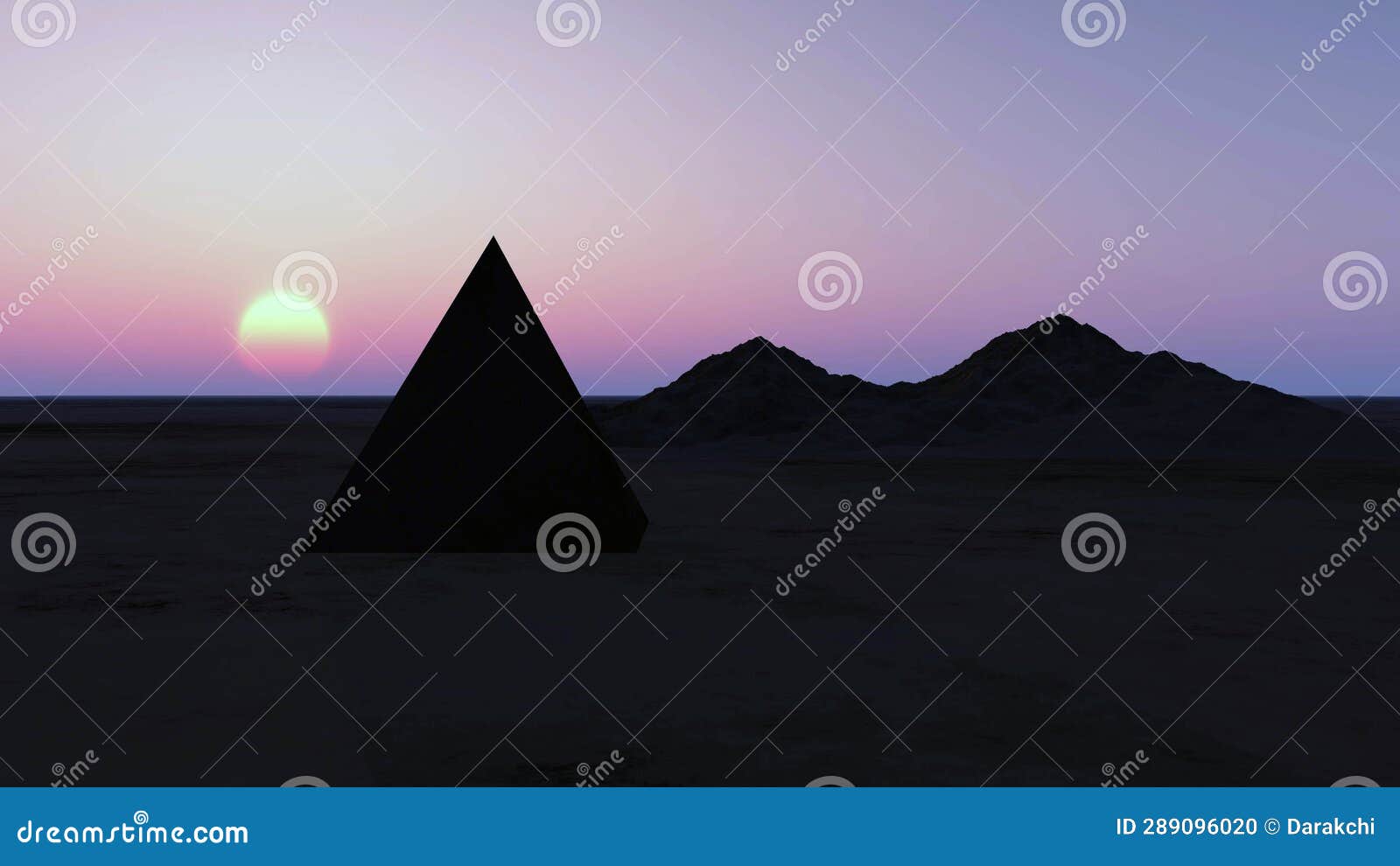 Pyramid and Mountains in the Rays of Sunset Stock Illustration - Illustration of nature ...