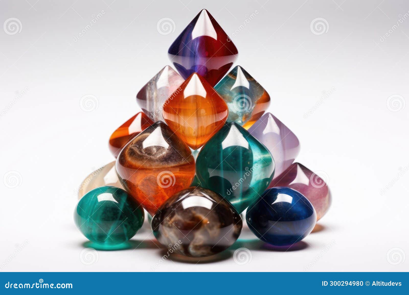 A Pyramid of Multi-colored Marbles on a White Background Stock ...