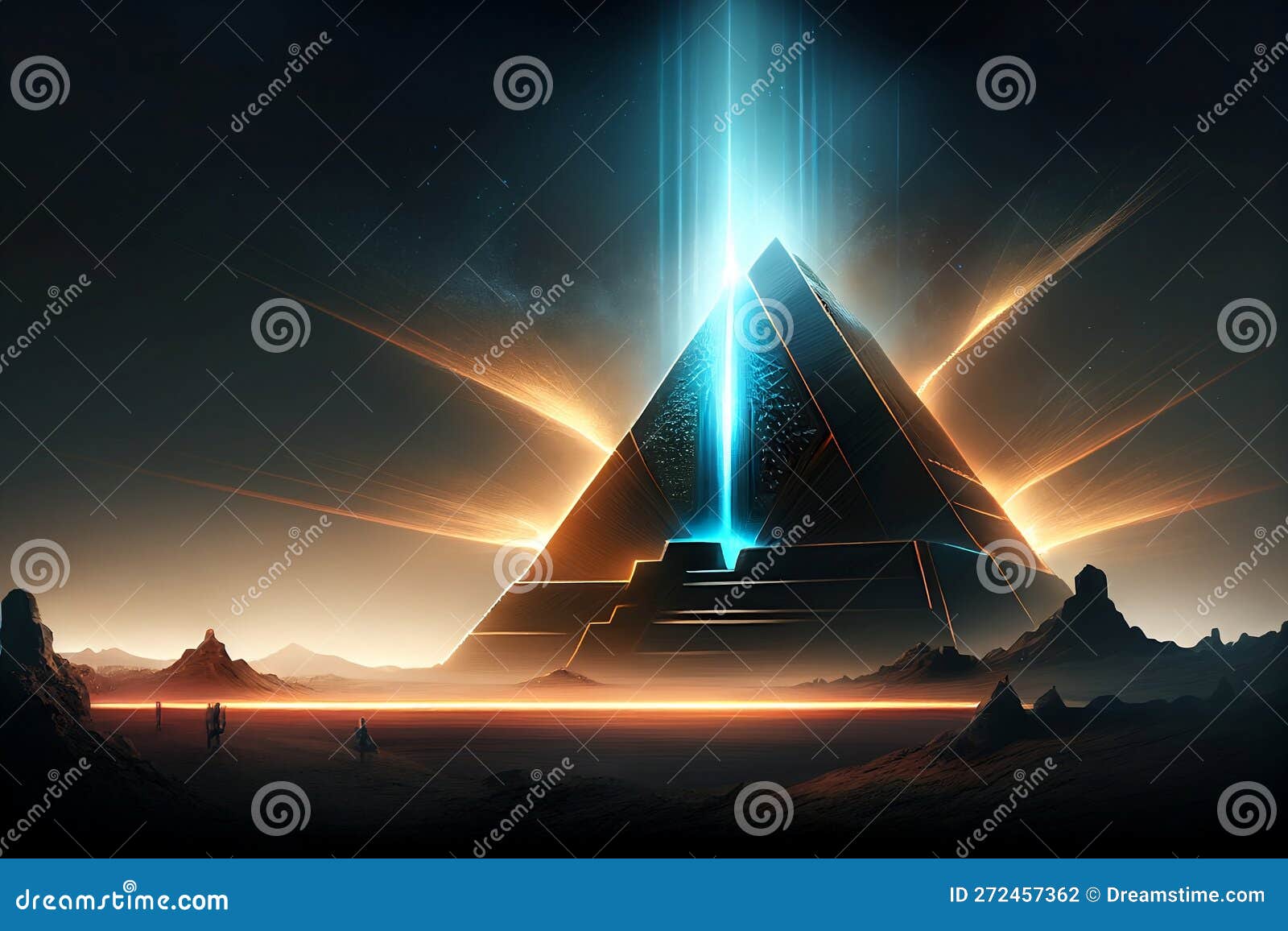 Pyramid in the night stock illustration. Illustration of lighting ...