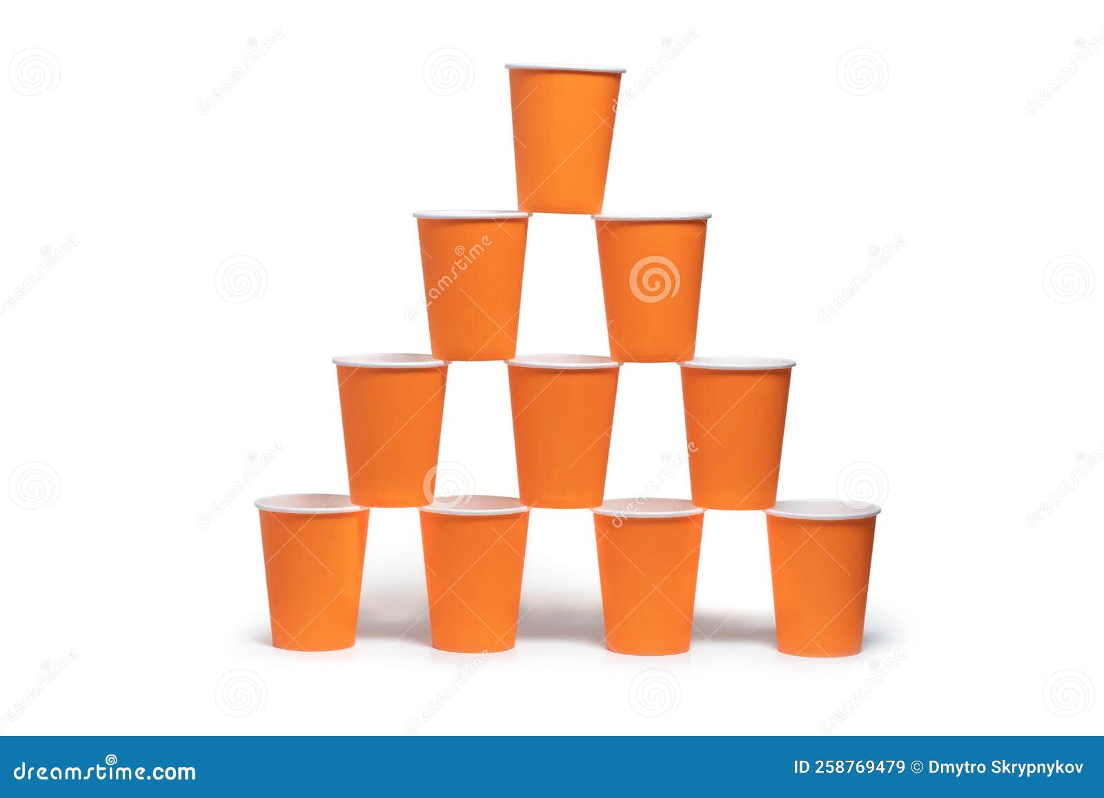 Pyramid of Orange Disposable Paper Cups Isolated on White Background ...