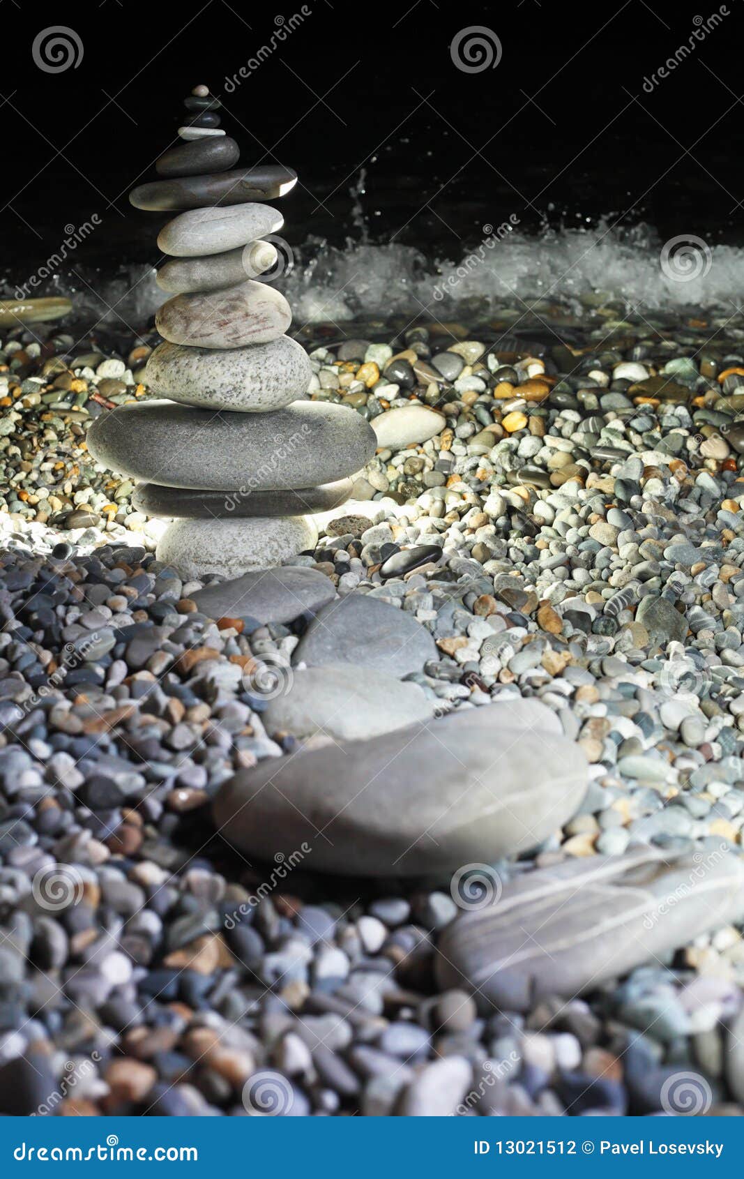 Pyramid from Pebble on Seacoast at Night Stock Photo - Image of pebble ...