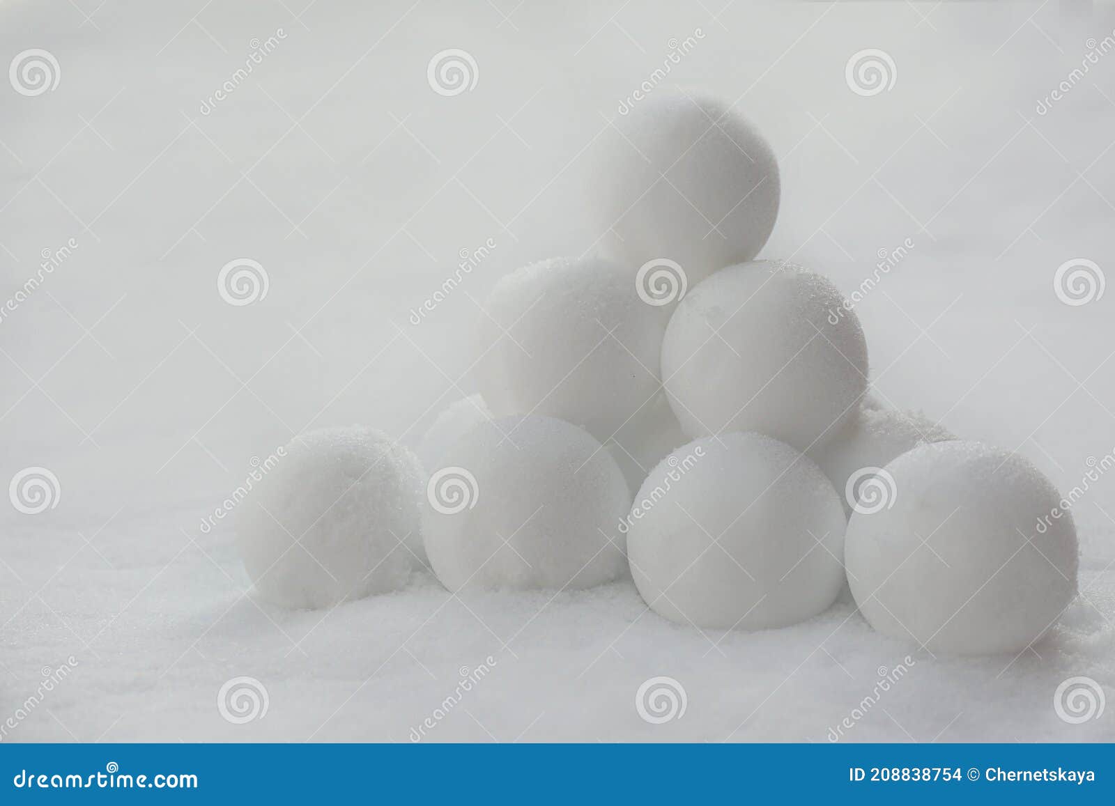 Pyramid of Perfect Snowballs on Snow Outdoors Closeup Stock Photo ...