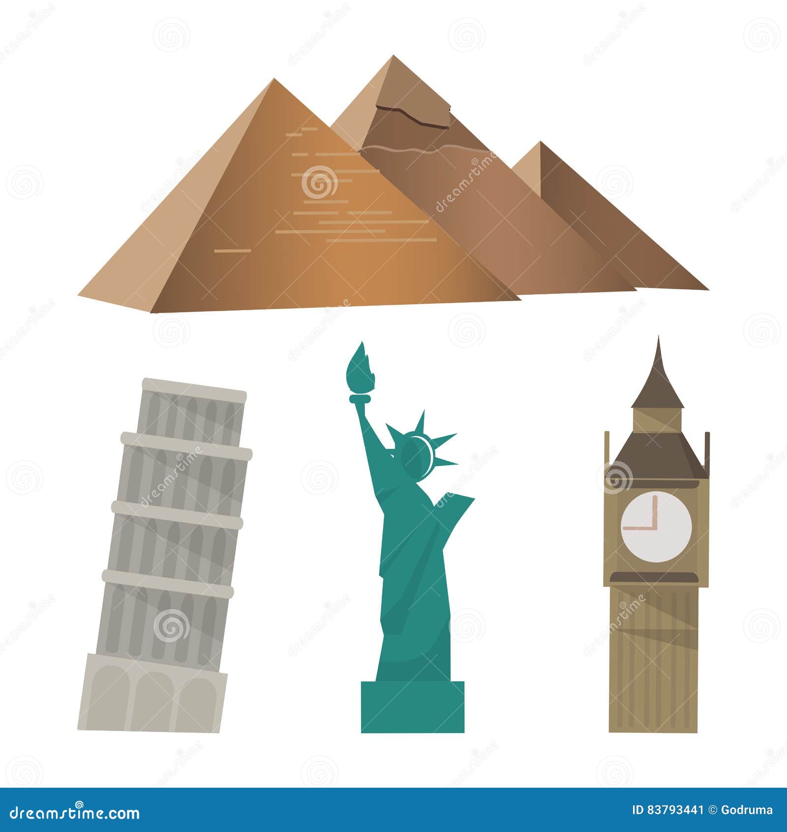 Pyramid, Pisa Tower, Statue of Liberty, Big Ben Sightseeing Set Stock ... Pyramid, Pisa Tower, Statue of Liberty, Big Ben Sightseeing Set Stock ...