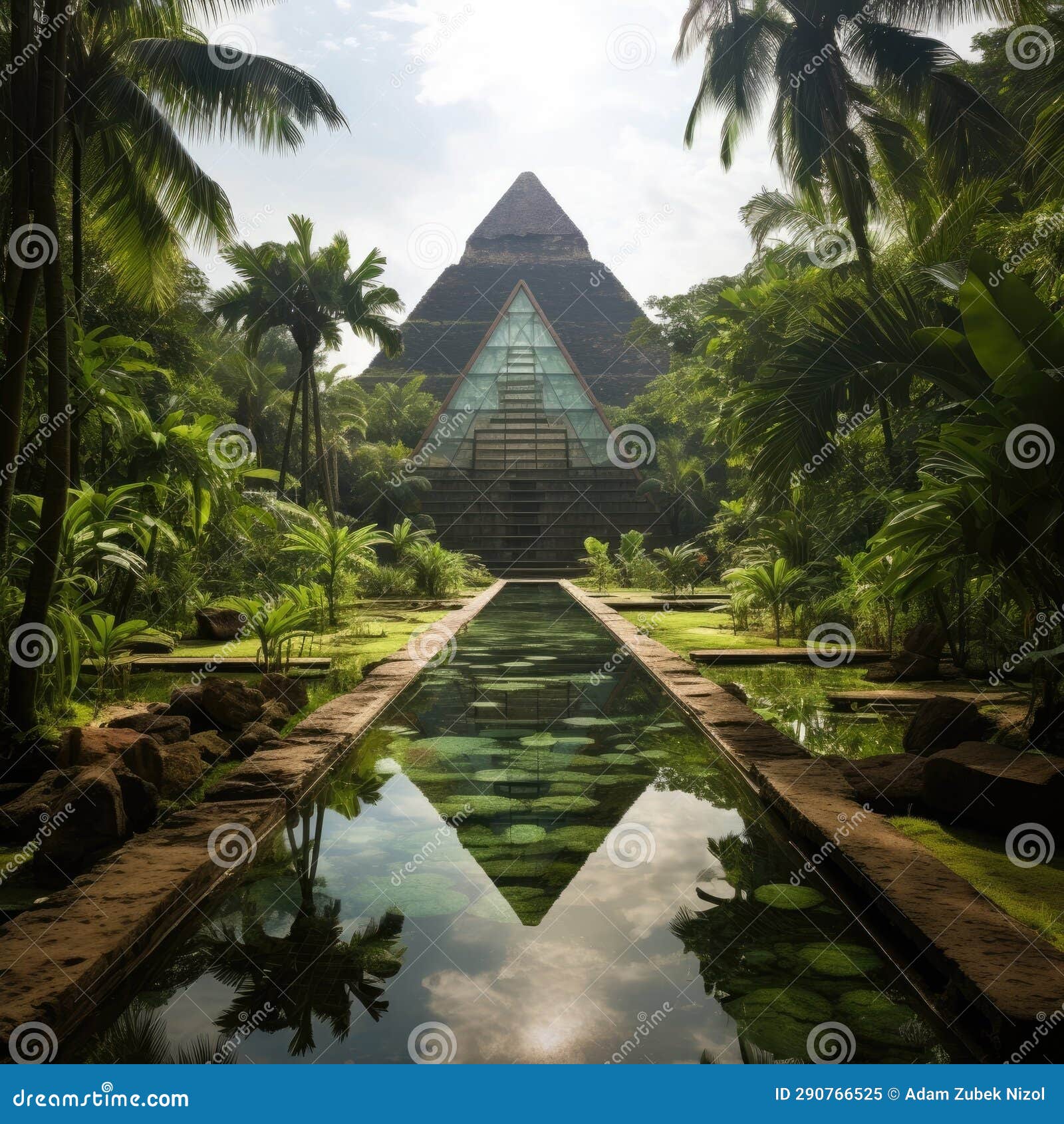 A Pyramid with a Pool of Water in Front of it Stock Illustration ...