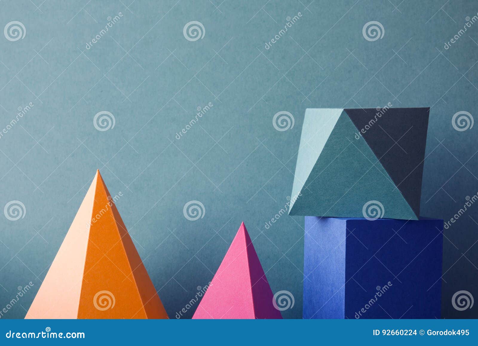 Pyramid Prism Rectangular Cube Arranged on Green Paper. Colorful ...