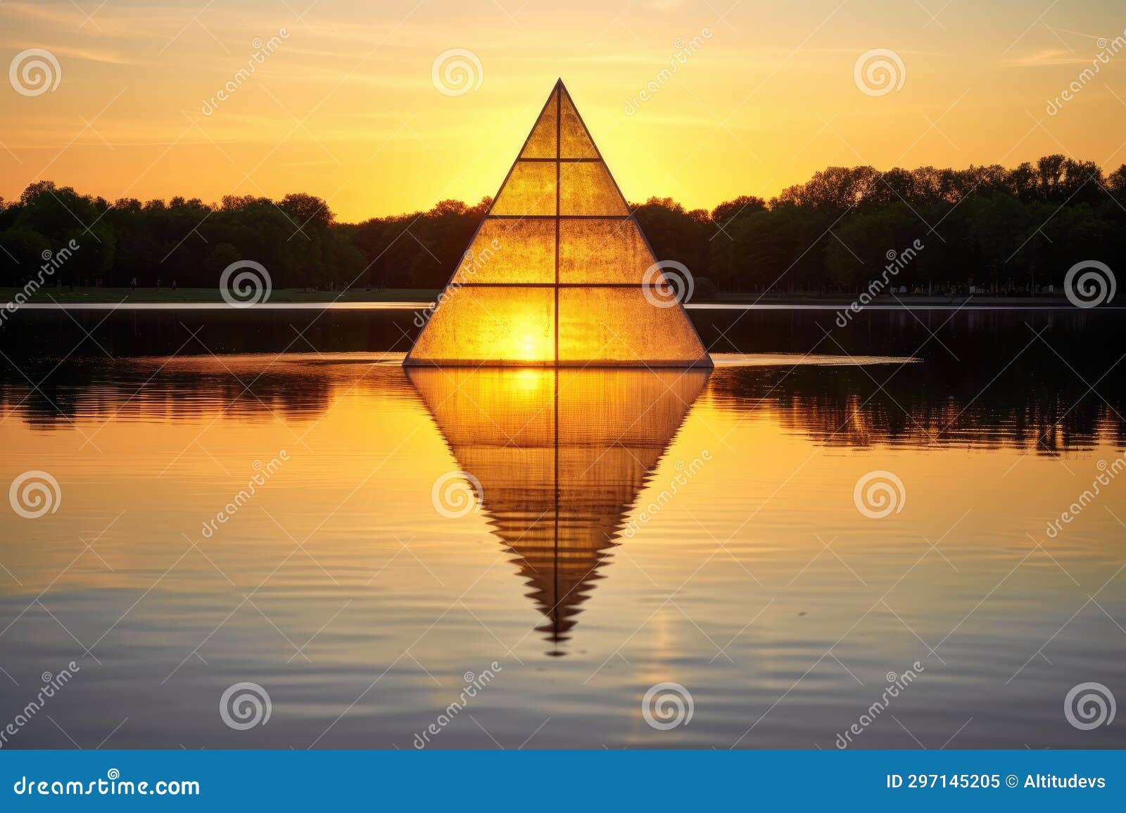 Pyramid Reflected in the Water at Sunset Stock Image - Image of ...