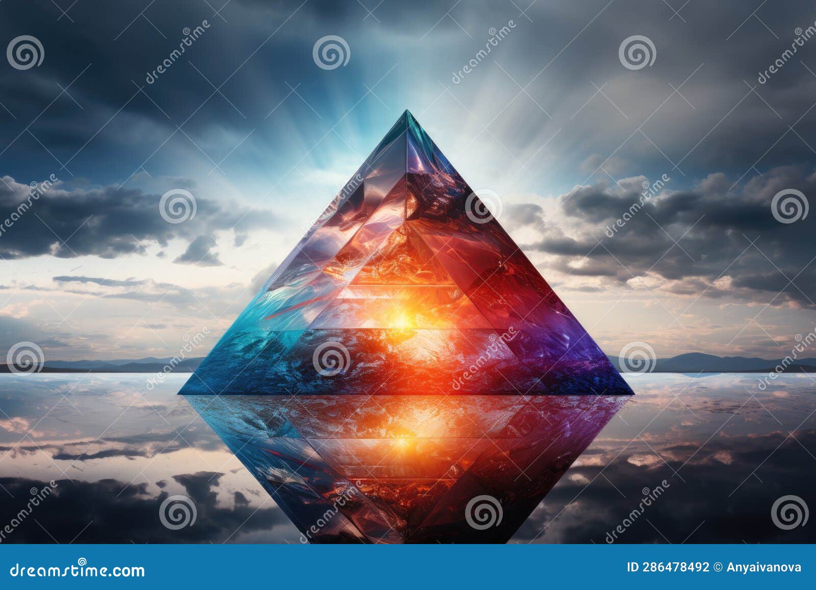 A Pyramid with a Reflection of the Sun in the Water Stock Illustration ...