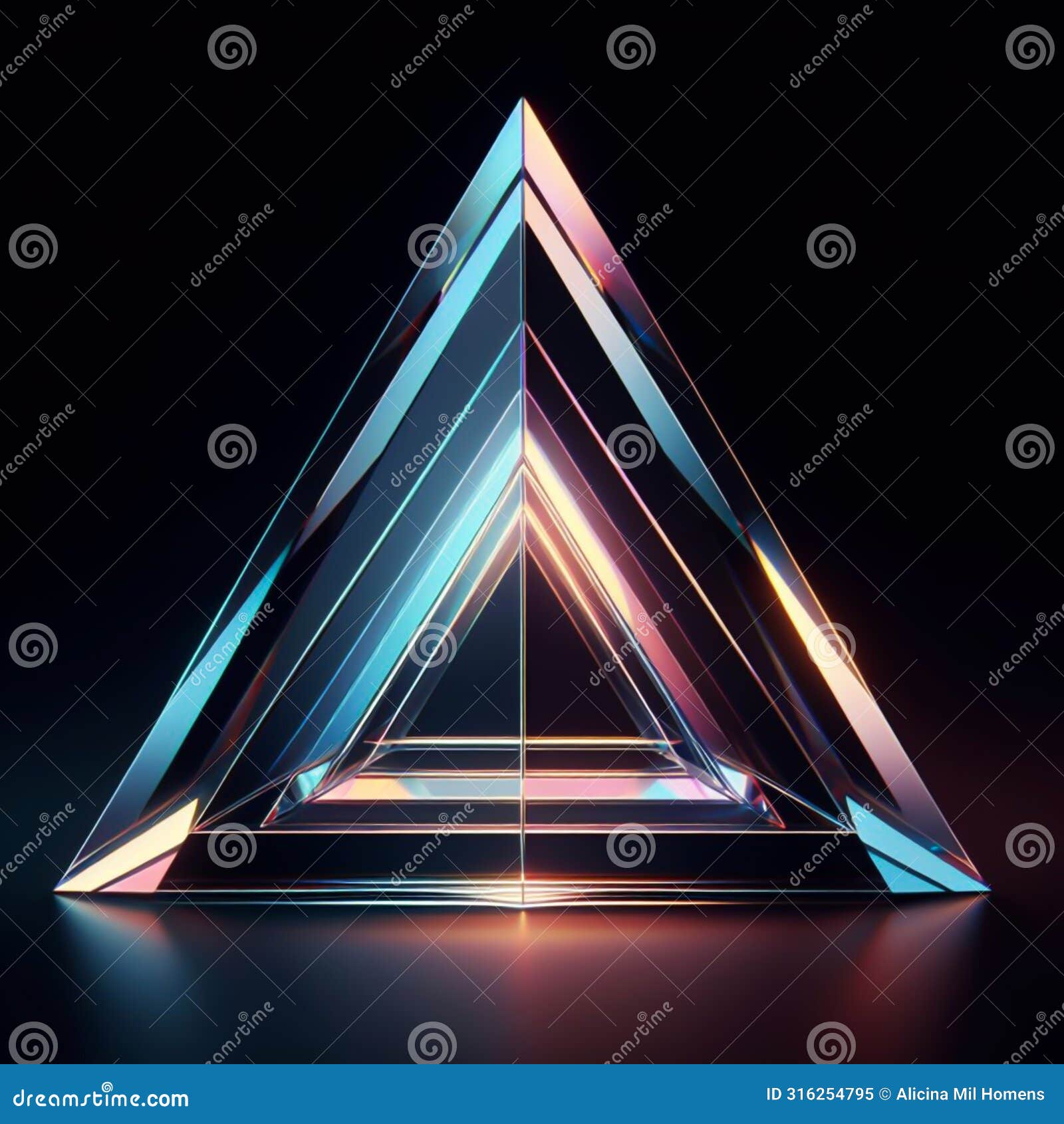 Pyramid with Refraction and Holographic Effect Light on Dark Background ...