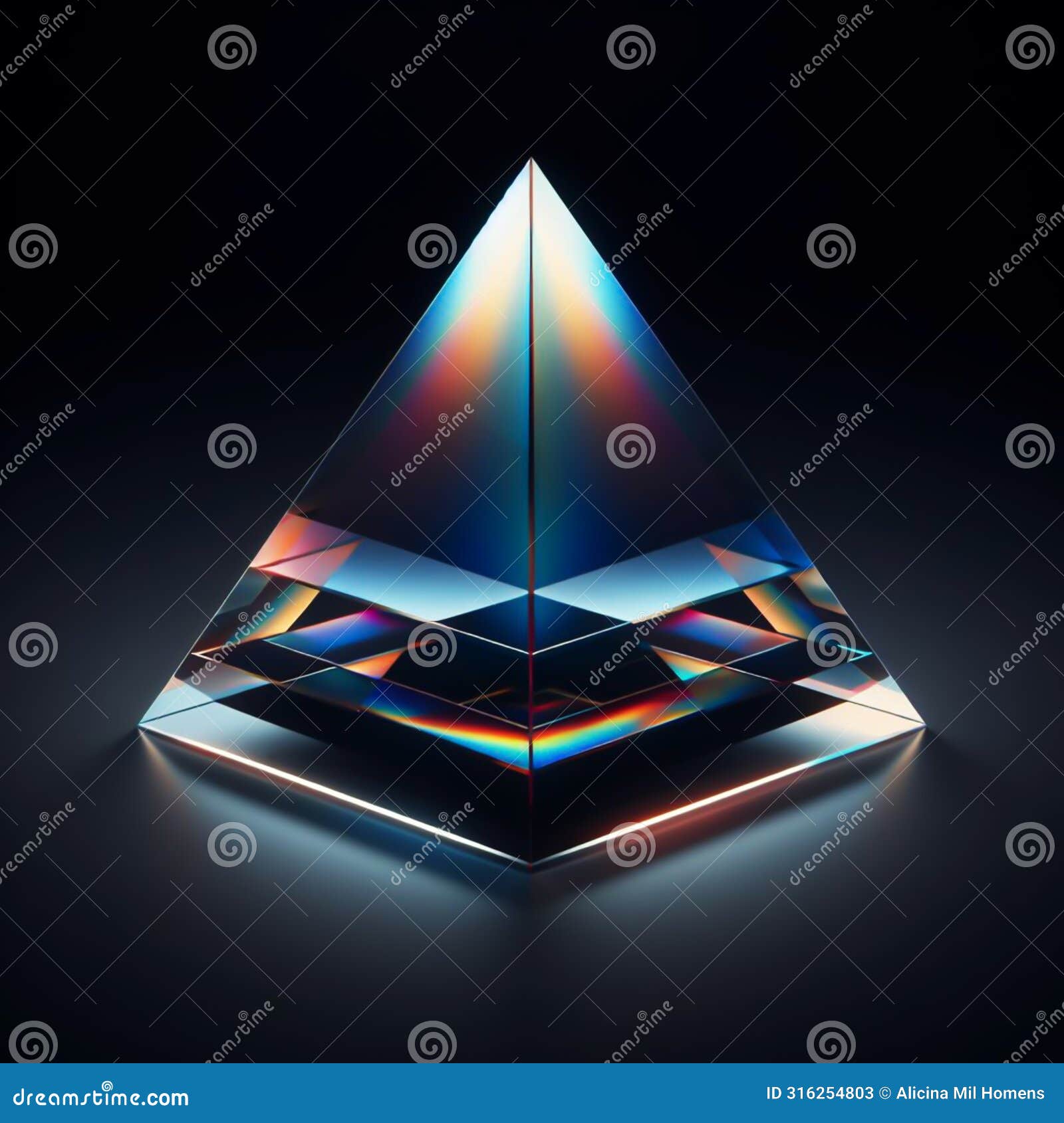 Pyramid with Refraction and Holographic Effect Light on Dark Background ...