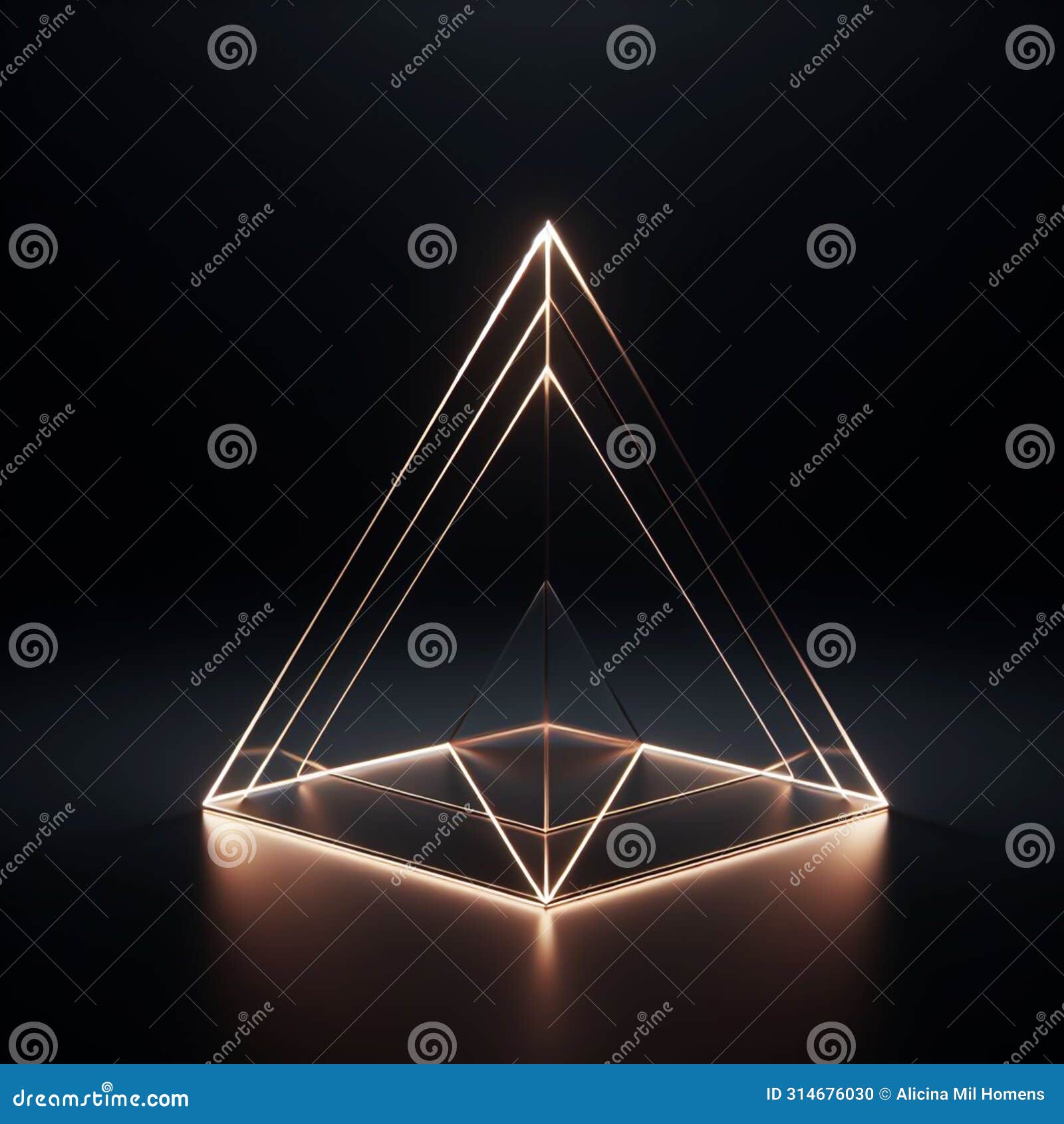 Pyramid with Refraction and Holographic Effect Light on Dark Background ...