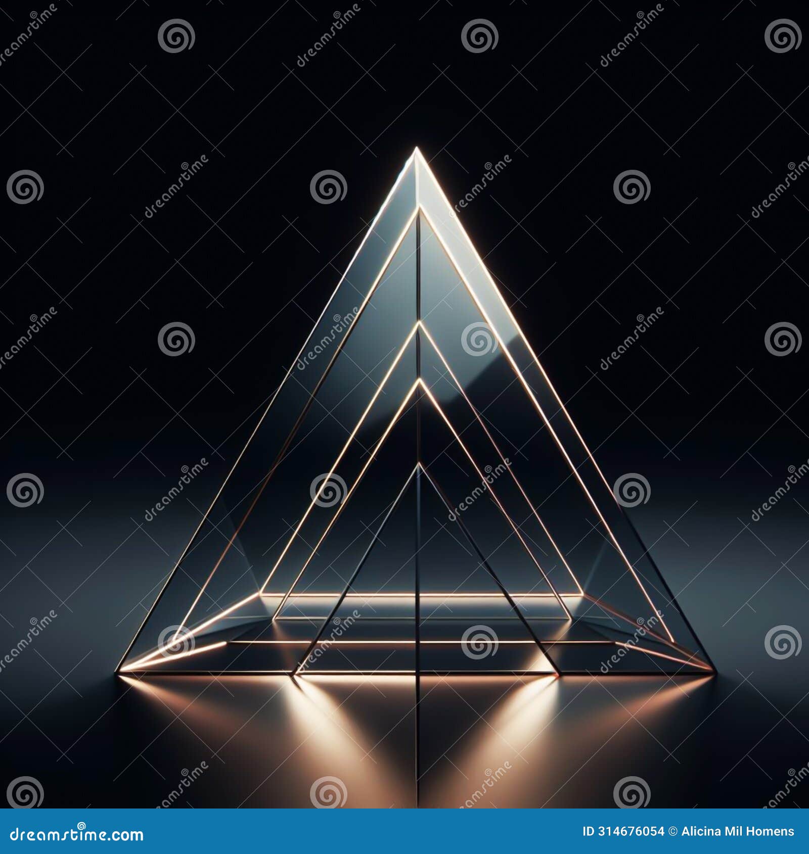Pyramid with Refraction and Holographic Effect Light on Dark Background ...