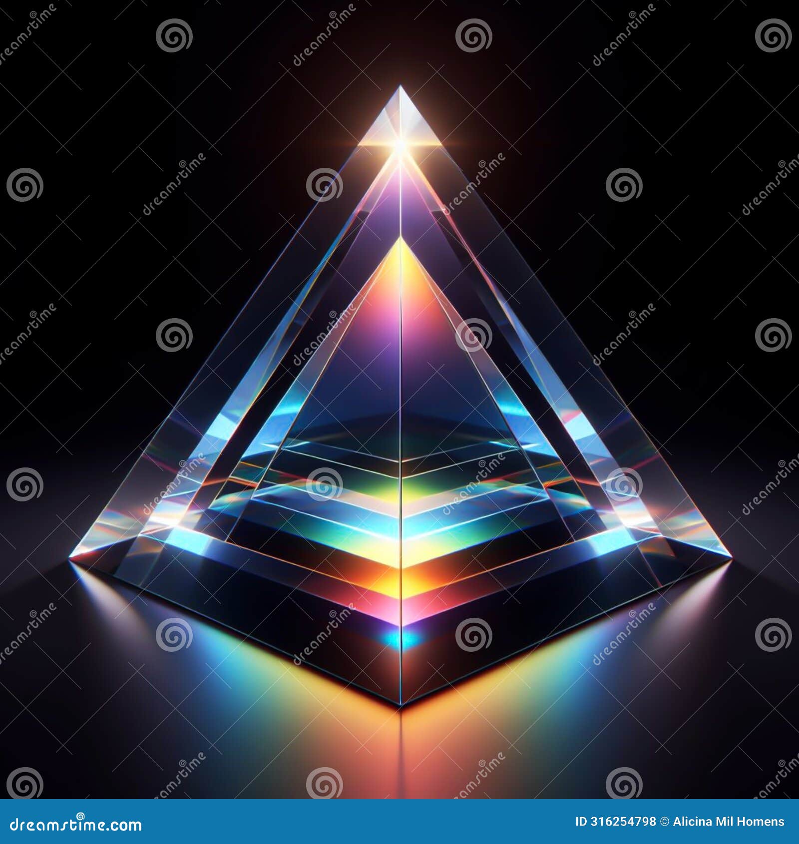 Pyramid with Refraction and Holographic Effect Light on Dark Background ...