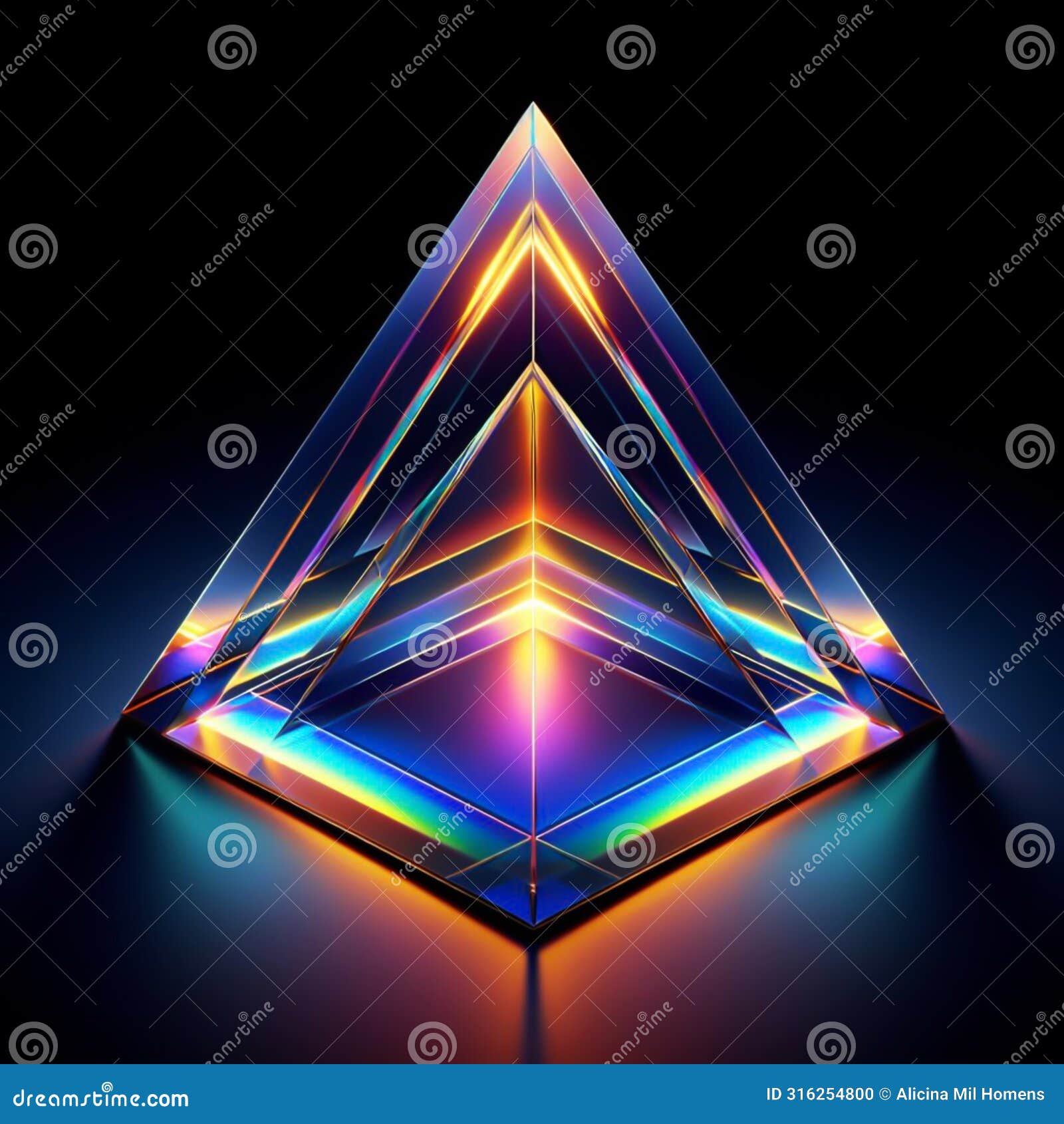 Pyramid with Refraction and Holographic Effect Light on Dark Background ...