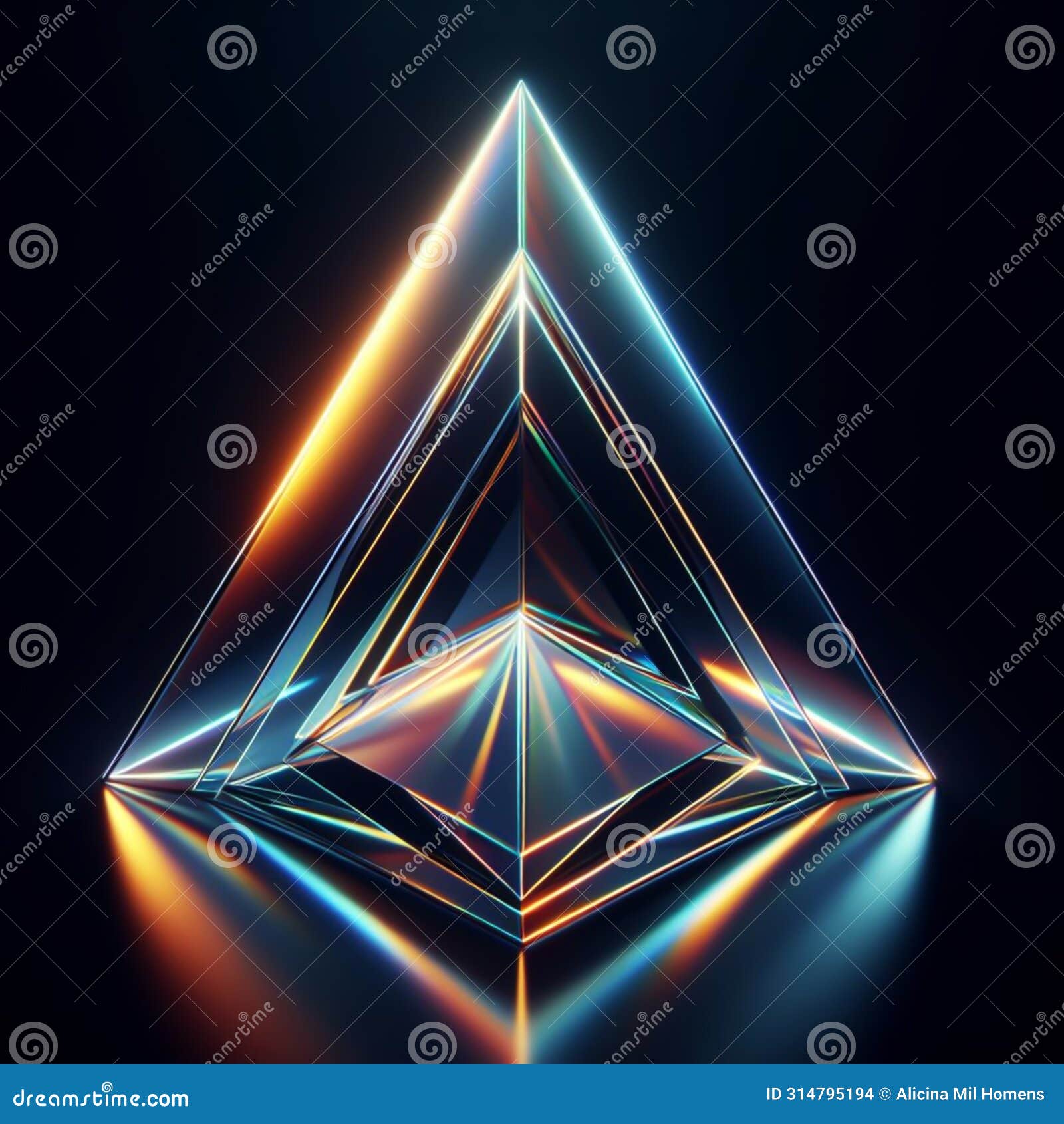 Pyramid with Refraction Light and Holographic Effect on Dark Background ...