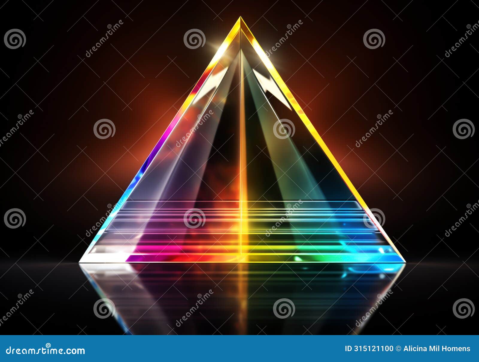 Pyramid with Refraction Light and Holographic Effect on Dark Background ...
