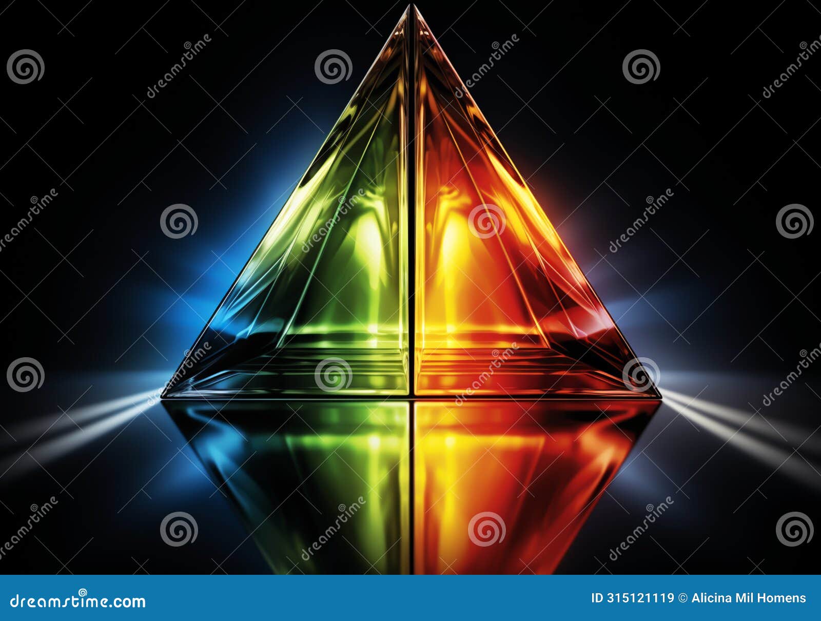 Pyramid with Refraction Light and Holographic Effect on Dark Background ...