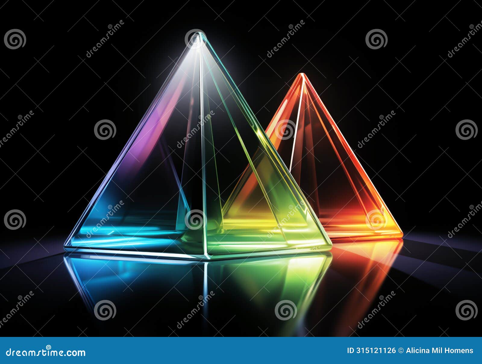 Pyramid with Refraction Light and Holographic Effect on Dark Background ...