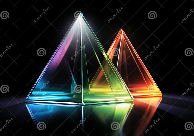 Pyramid with Refraction Light and Holographic Effect on Dark Background ...
