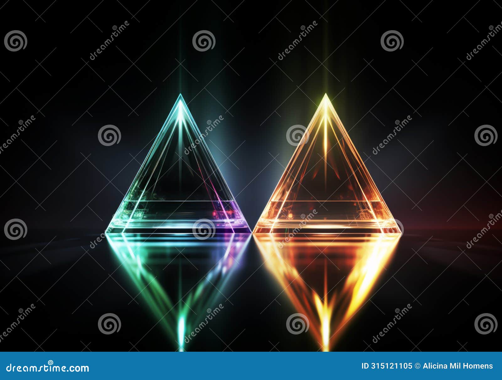 Pyramid with Refraction Light and Holographic Effect on Dark Background ...