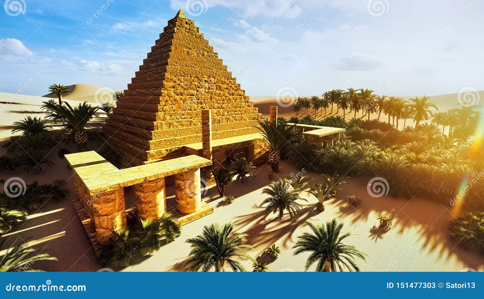 Pyramid at Sahara Oasis 3d Rendering Stock Illustration - Illustration ...