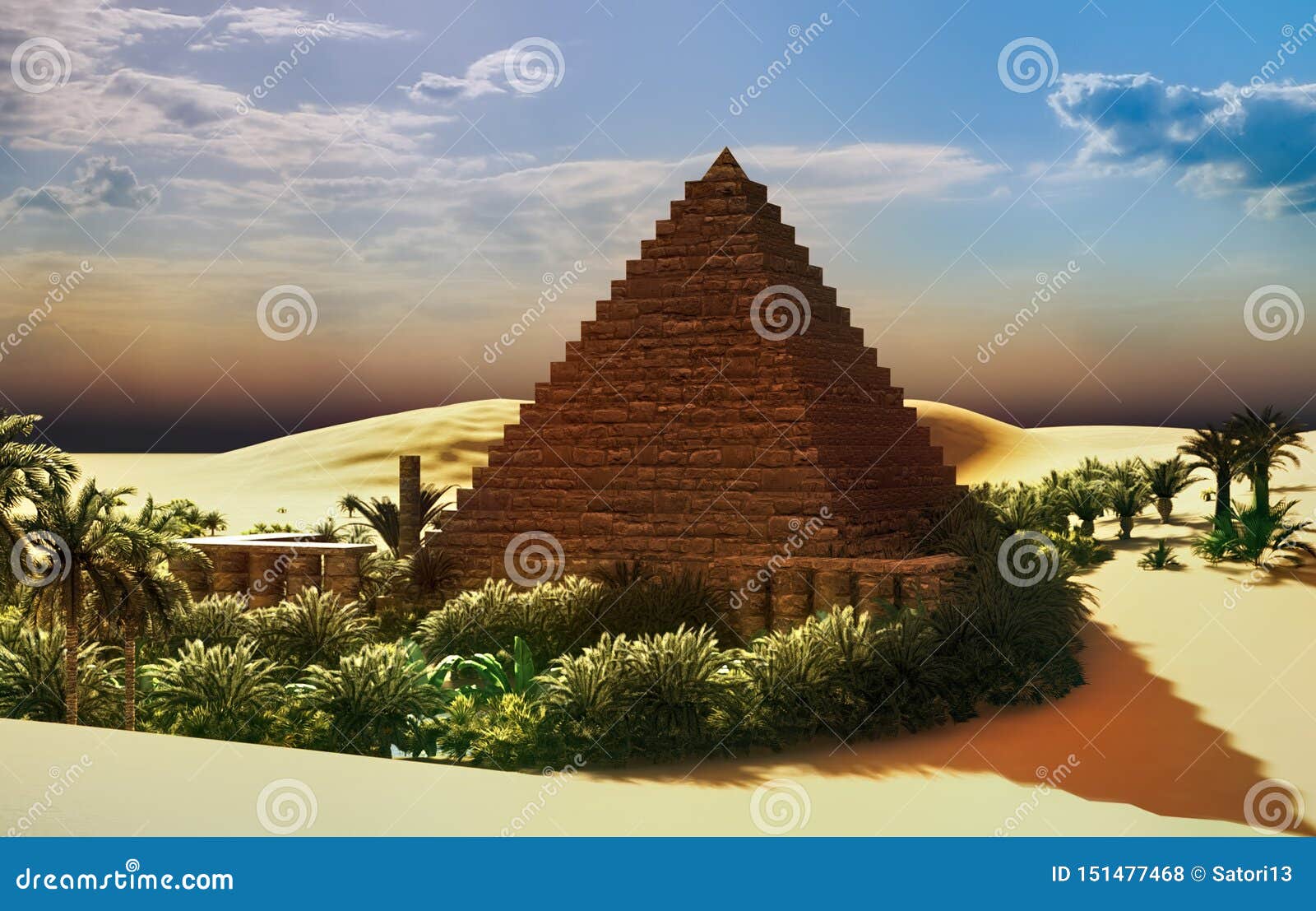Pyramid at Sahara Oasis 3d Rendering Stock Illustration - Illustration ...
