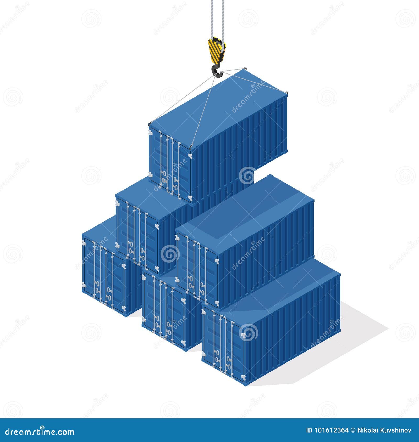 Pyramid of Sea Containers. the Top Container Lowered the Crane Stock ...