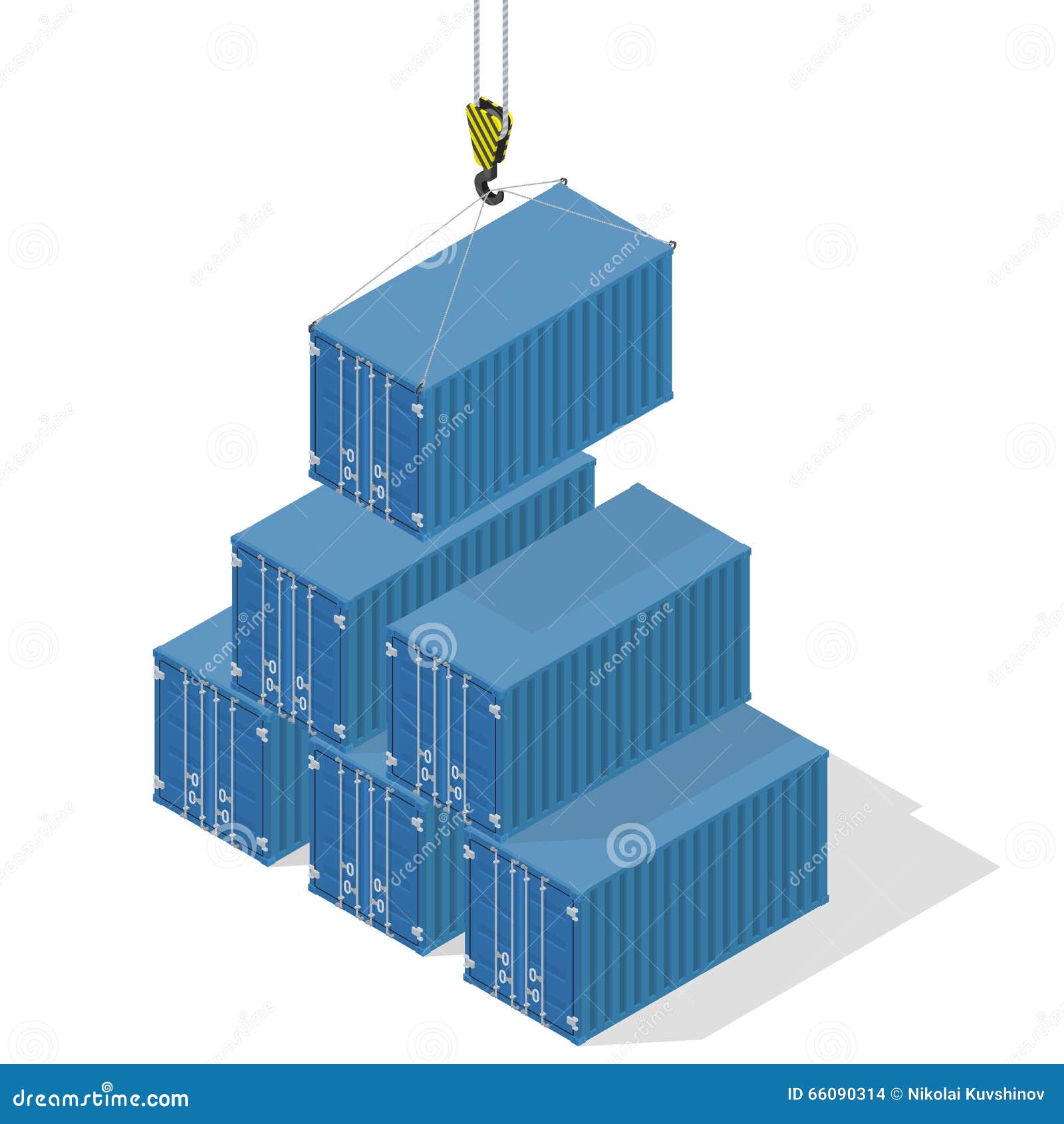 Pyramid Of Sea Containers. The Top Container Lowered The Crane Vector ...