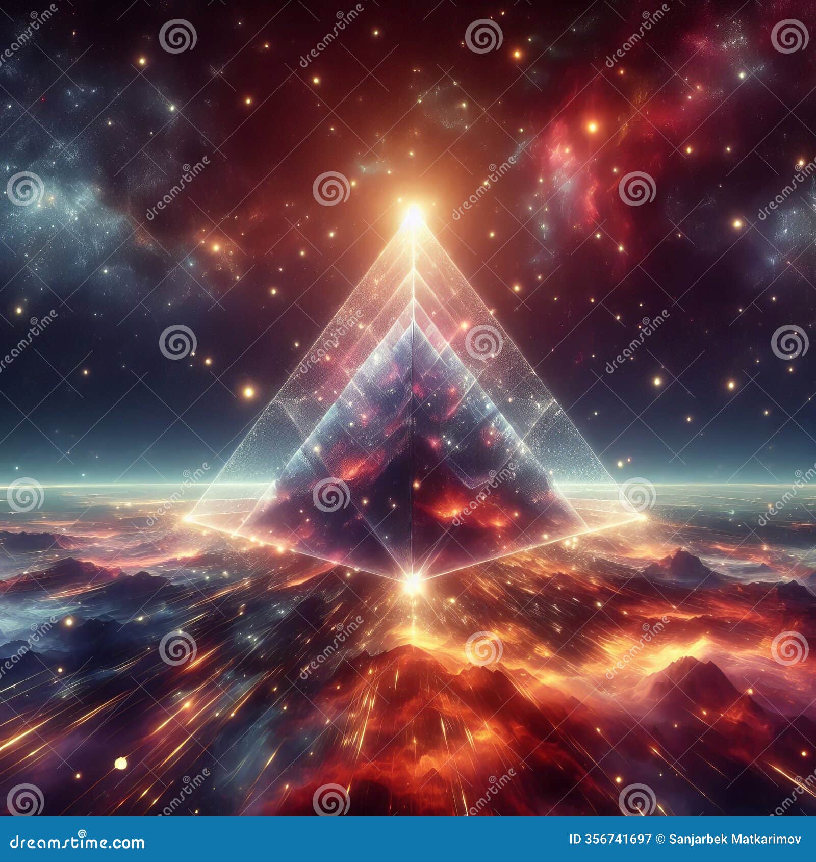 A Pyramid Shaped Structure With A Fire In The Background Royalty-Free ...